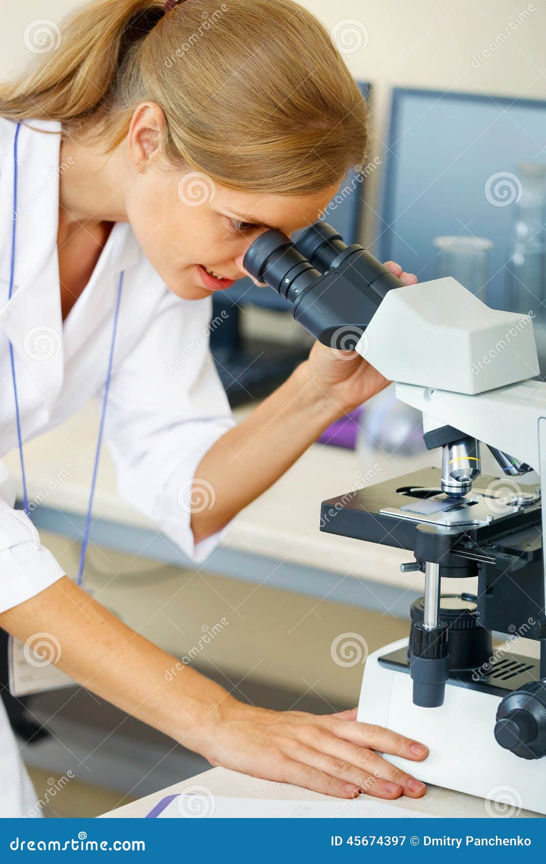 Woman Working with a Microscope. Stock Image - Image of medicine ...