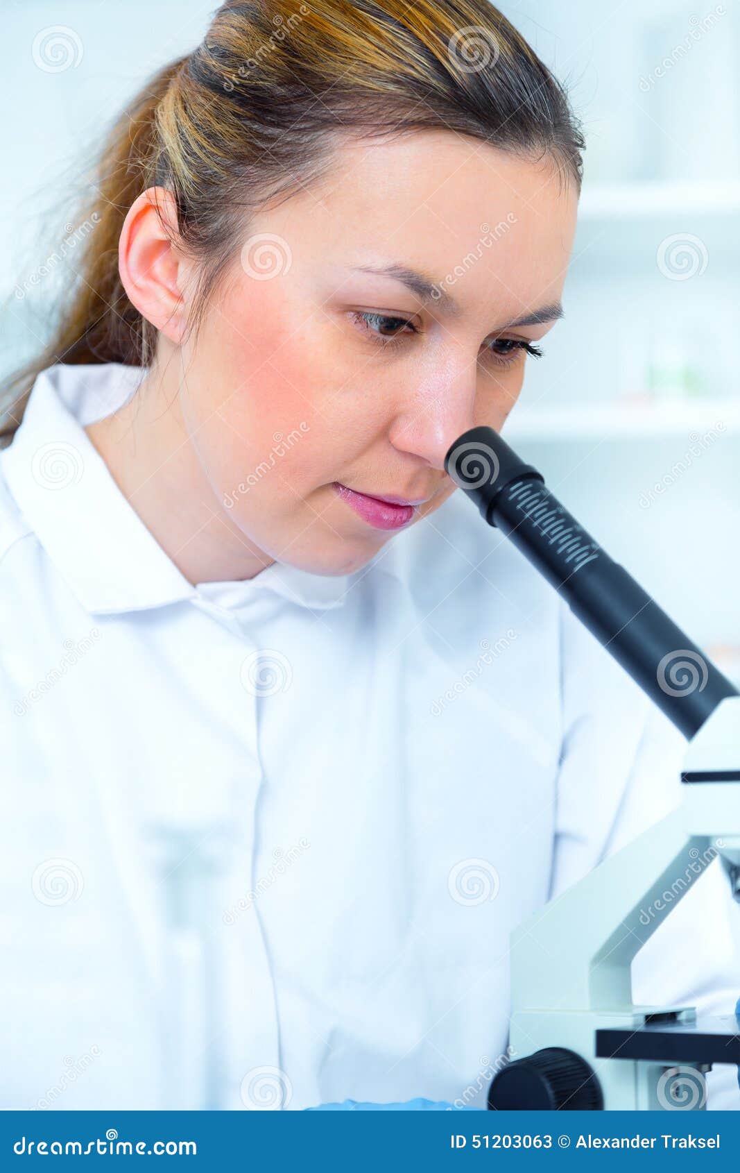 Woman Working with a Microscope in a Lab Stock Image - Image of ...