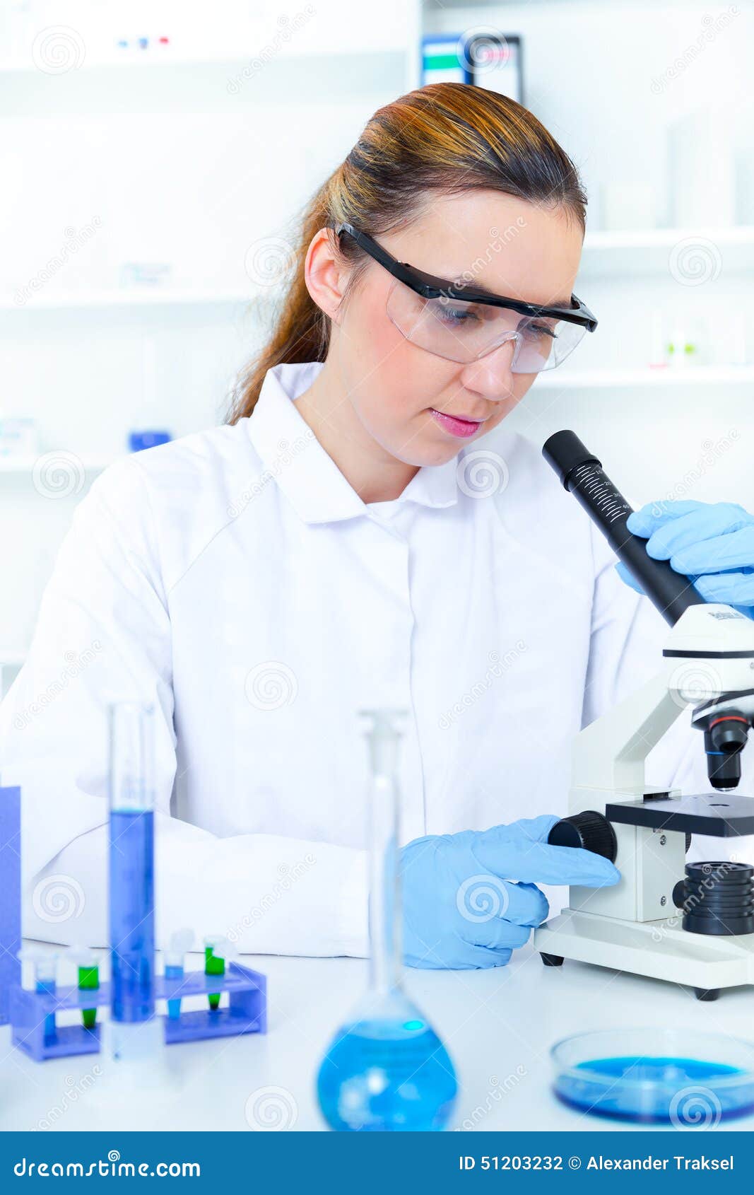 Woman Working with a Microscope in a Lab Stock Photo - Image of clinic ...