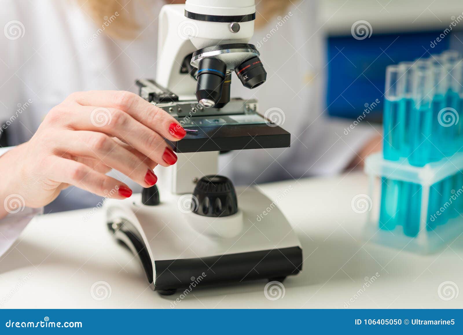 Woman Working with Microscope Stock Photo - Image of equipment ...