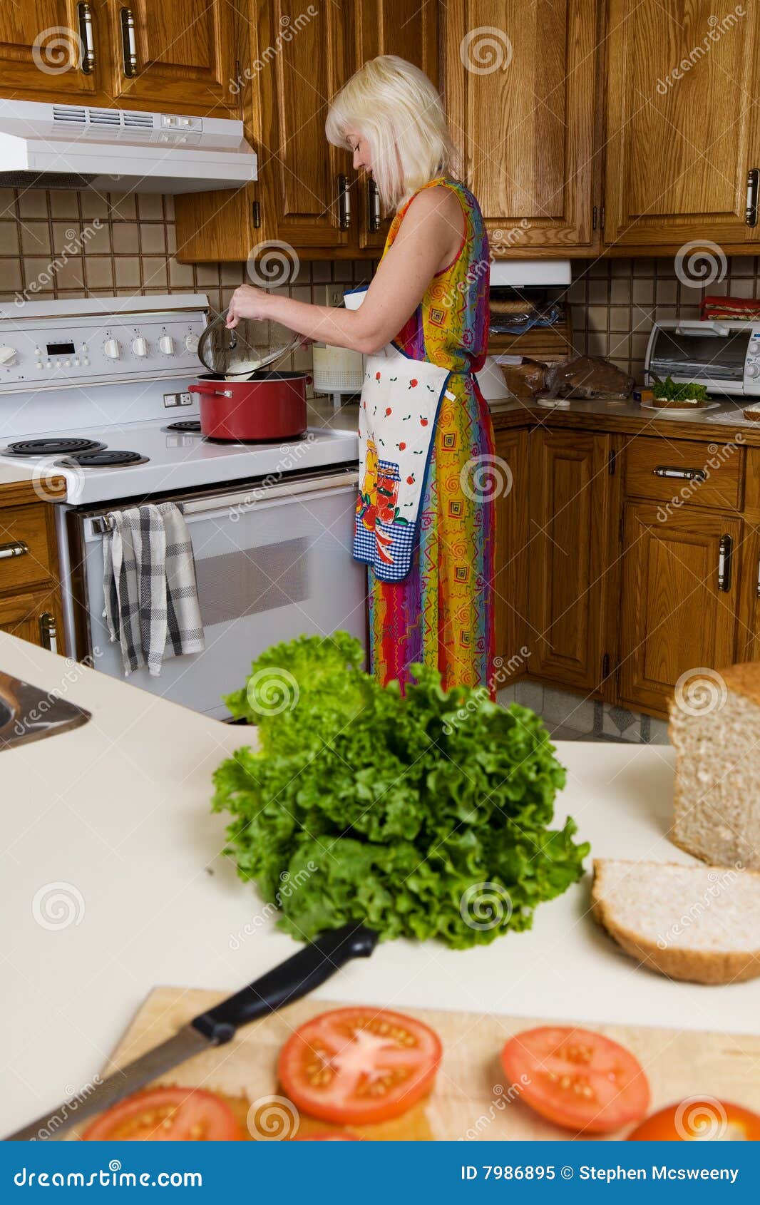 Woman Working in Modern Kitchen Stock Image - Image of wooden, grain ...