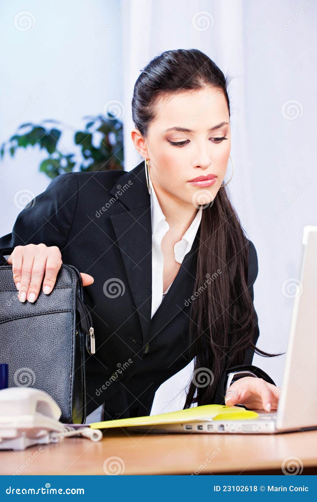 Woman Working on Notebook in Office Stock Photo - Image of business ...