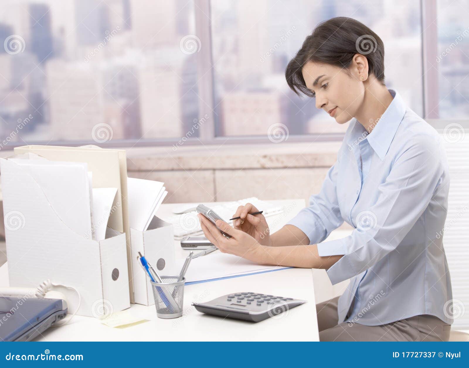 Woman Working at Office Desk Stock Image - Image of desk, office: 17727337