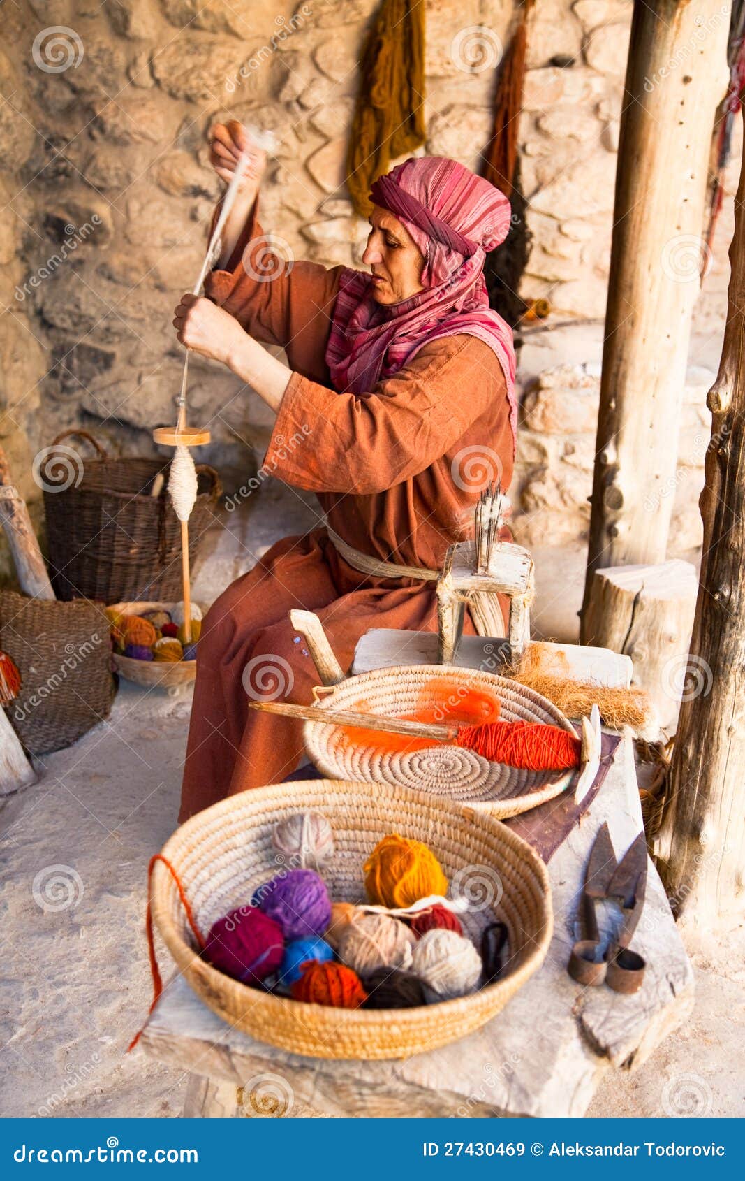 Woman is Working Old Fashioned Wool Spinning Wheel Editorial Stock ...