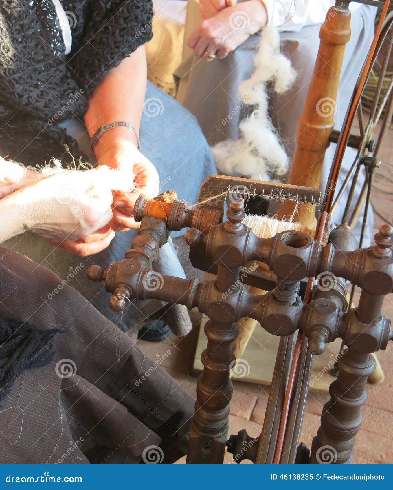 Woman Working in the Old Spinning Wheel Wool Stock Image - Image of ...