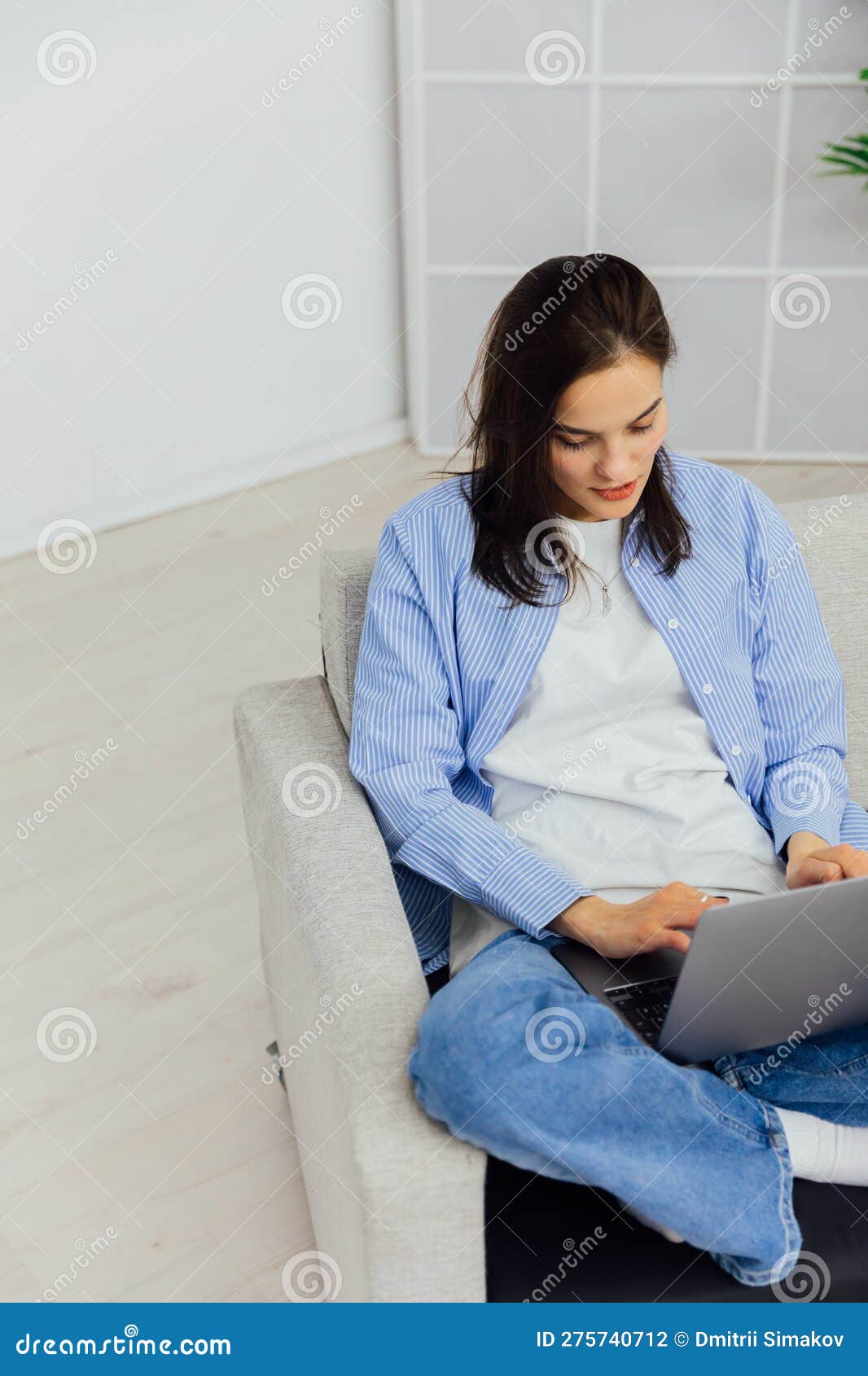 A Woman Working Online at a Computer from Home Stock Photo - Image of ...