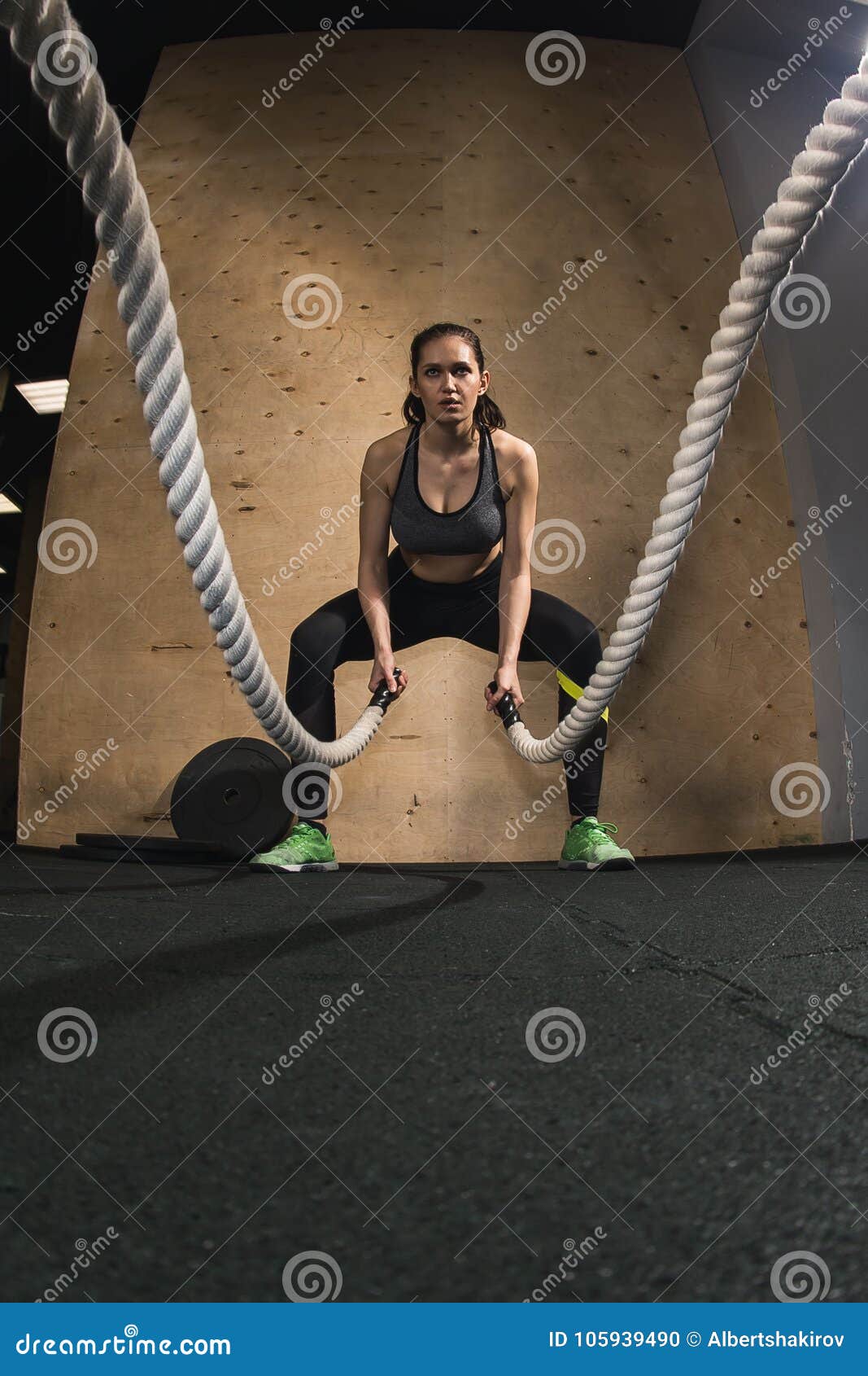 Woman Working Out with Battle Ropes Stock Photo - Image of loss ...