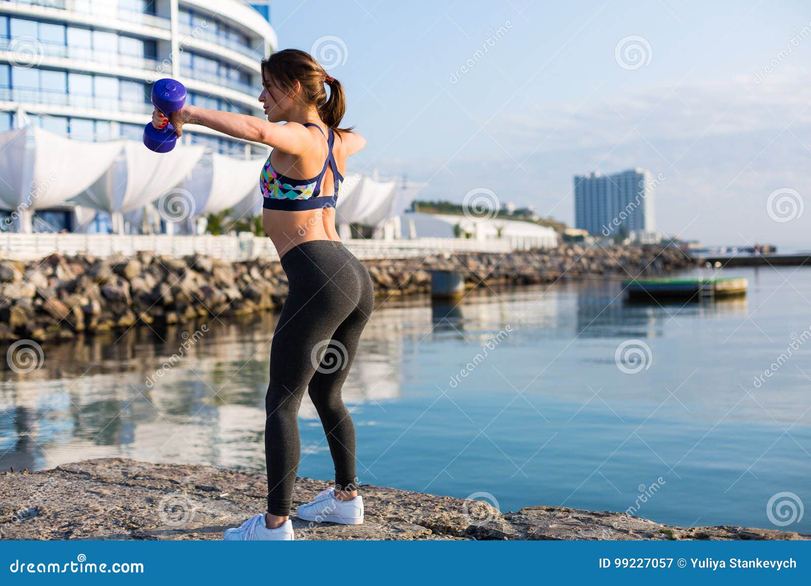 Woman Working Out on a Beach Stock Image - Image of pier, brown: 99227057