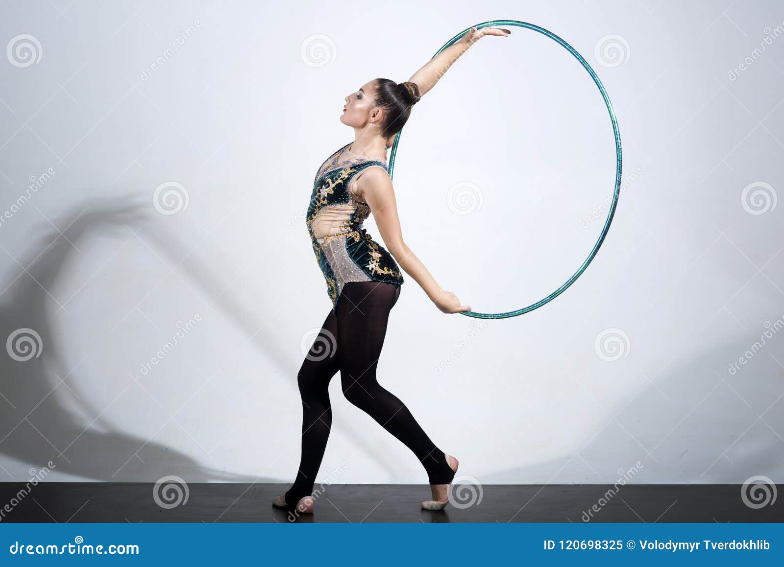 Woman Working Out with Hoola Hoop in Studio. Stock Image - Image of ...