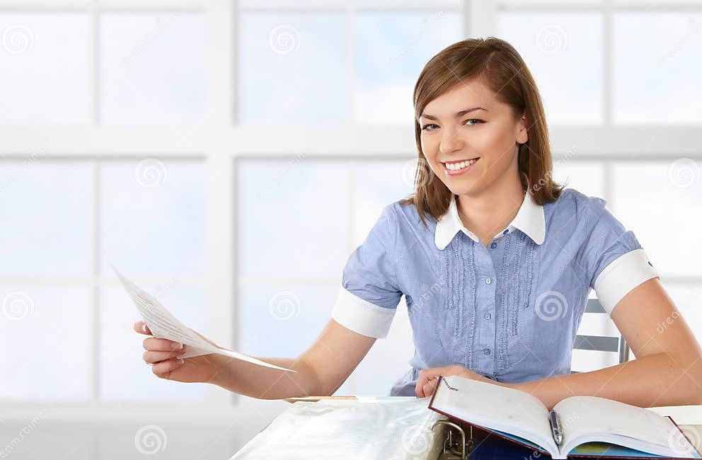 Woman working with papers stock photo. Image of lady, happy - 7207058