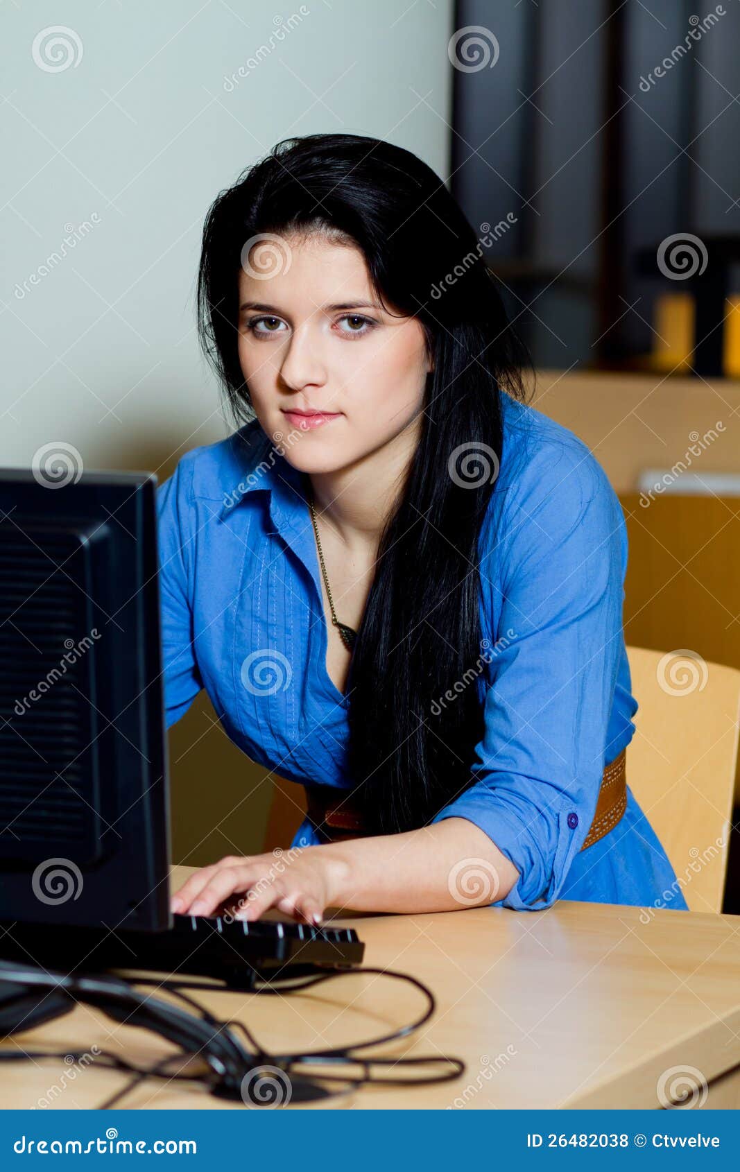 Woman is working on pc stock photo. Image of caucasian - 26482038