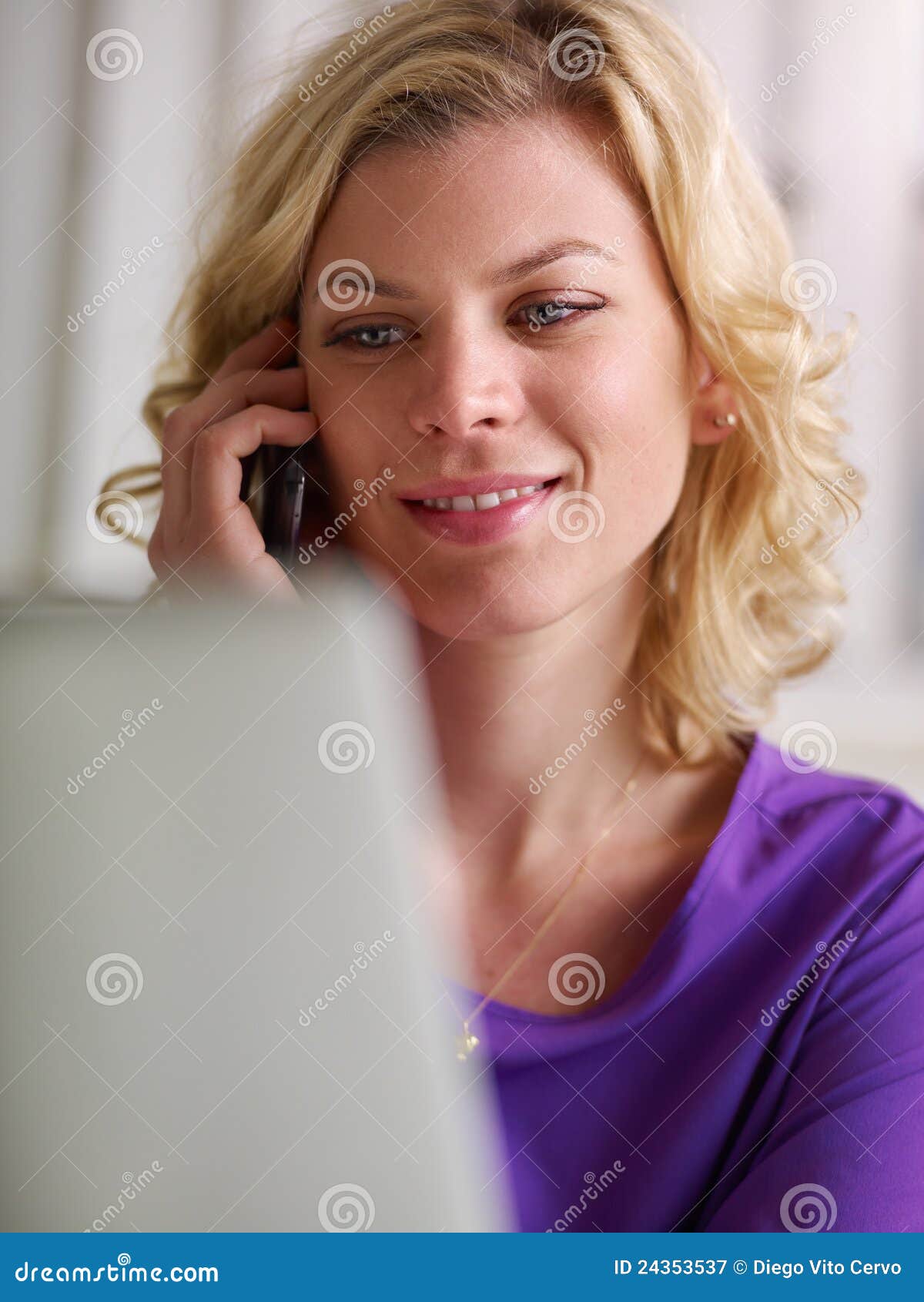 Woman Working with Pc and Speaking on the Phone Stock Image - Image of ...