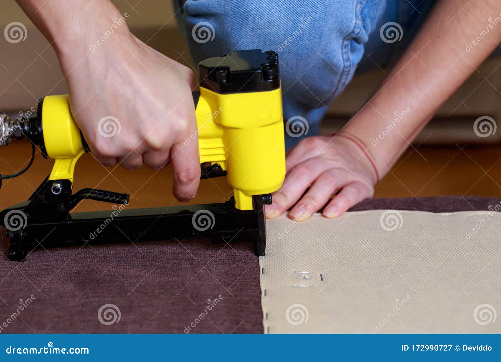 Woman Working with Pneumatic Stapler Stock Image - Image of ...