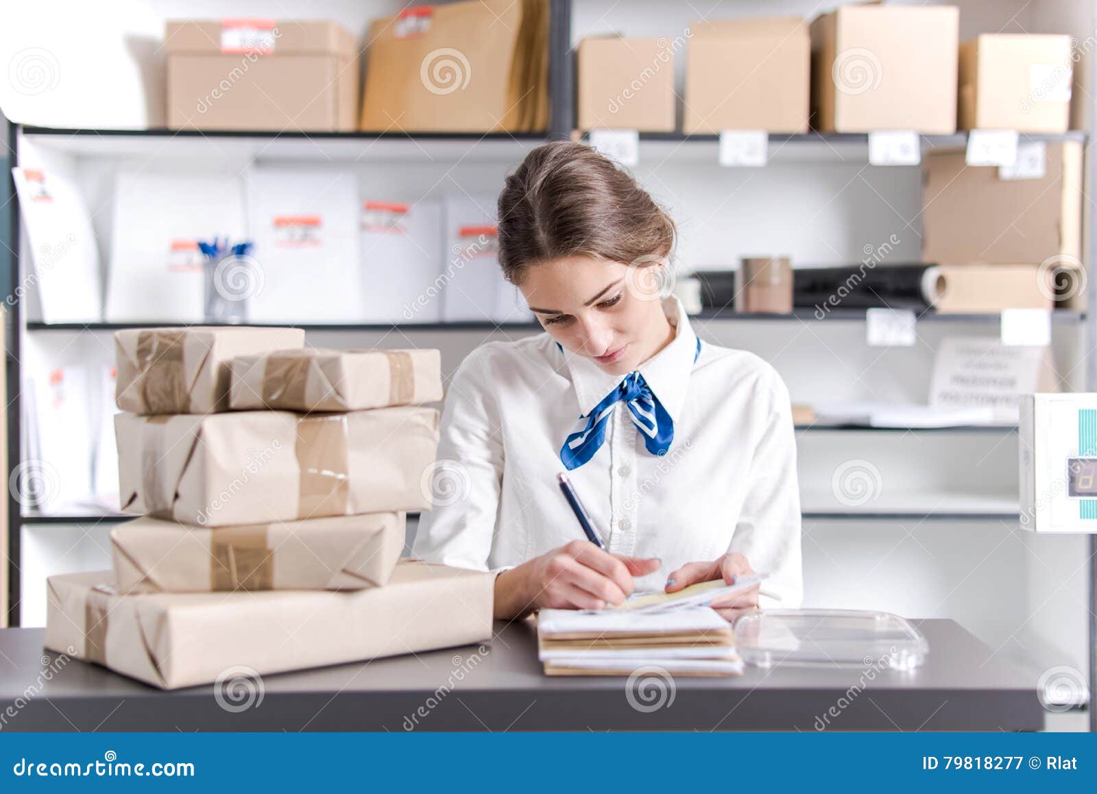 Woman Working at the Post Office Stock Image - Image of carton ...