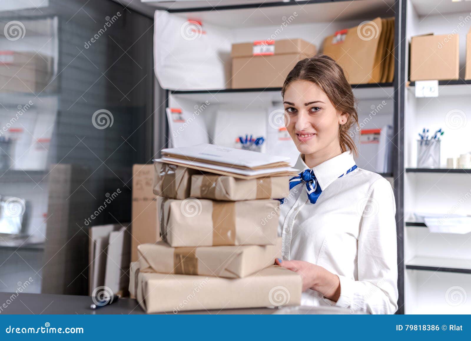 Woman Working at the Post Office Stock Photo - Image of place, packet ...