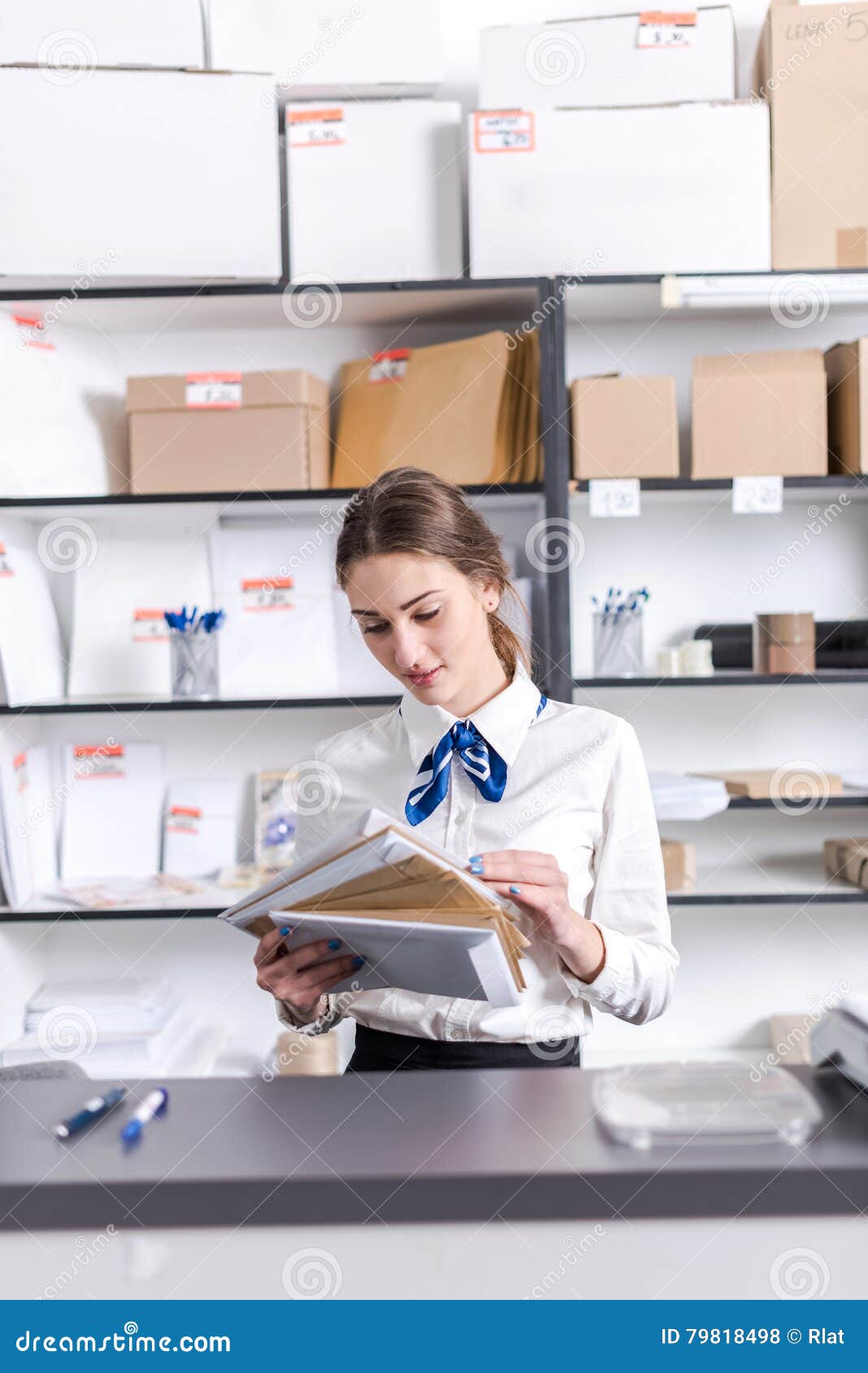 Woman Working at the Post Office Stock Photo - Image of place, packet ...