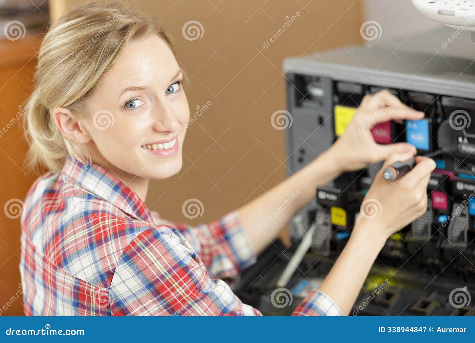 Woman Working with Printer Machine at Office Stock Image - Image of ...