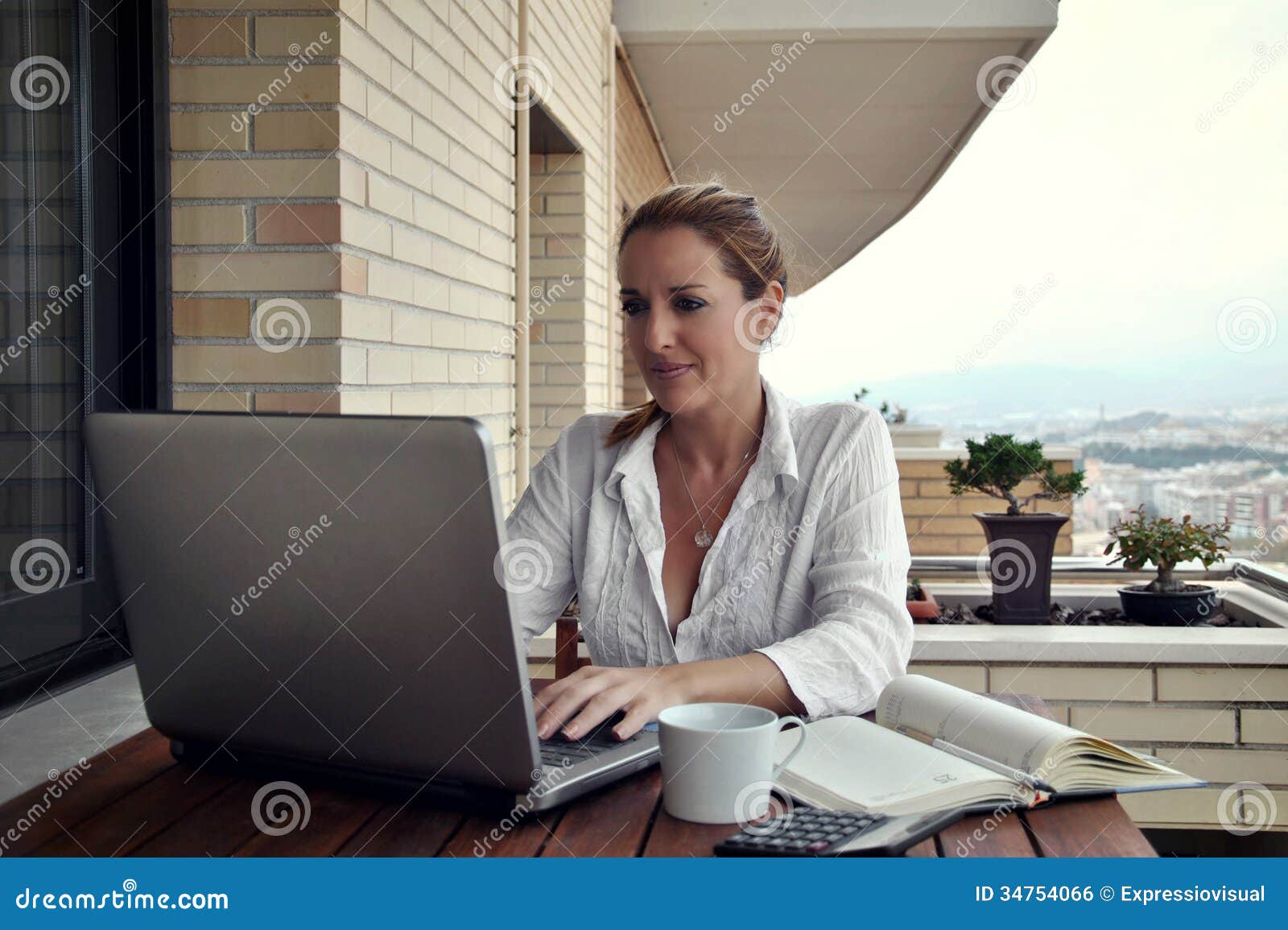 Woman Working Quietly on Your Terrace Stock Photo - Image of adult ...