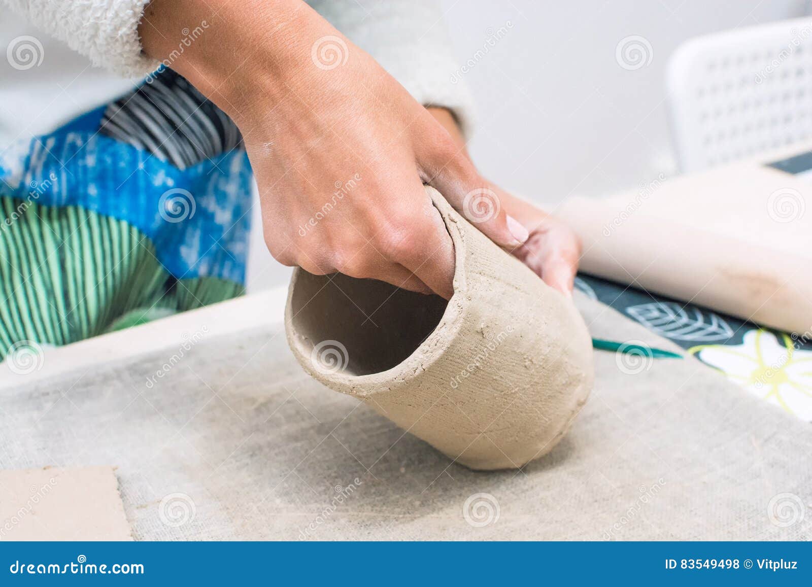 Woman Working with Raw Clay in Workshop. Stock Photo - Image of ...