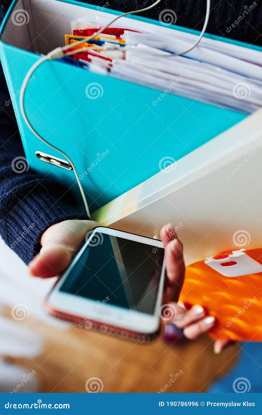 Woman Working Remotely Doing Job during Call Conversation on Phone from ...