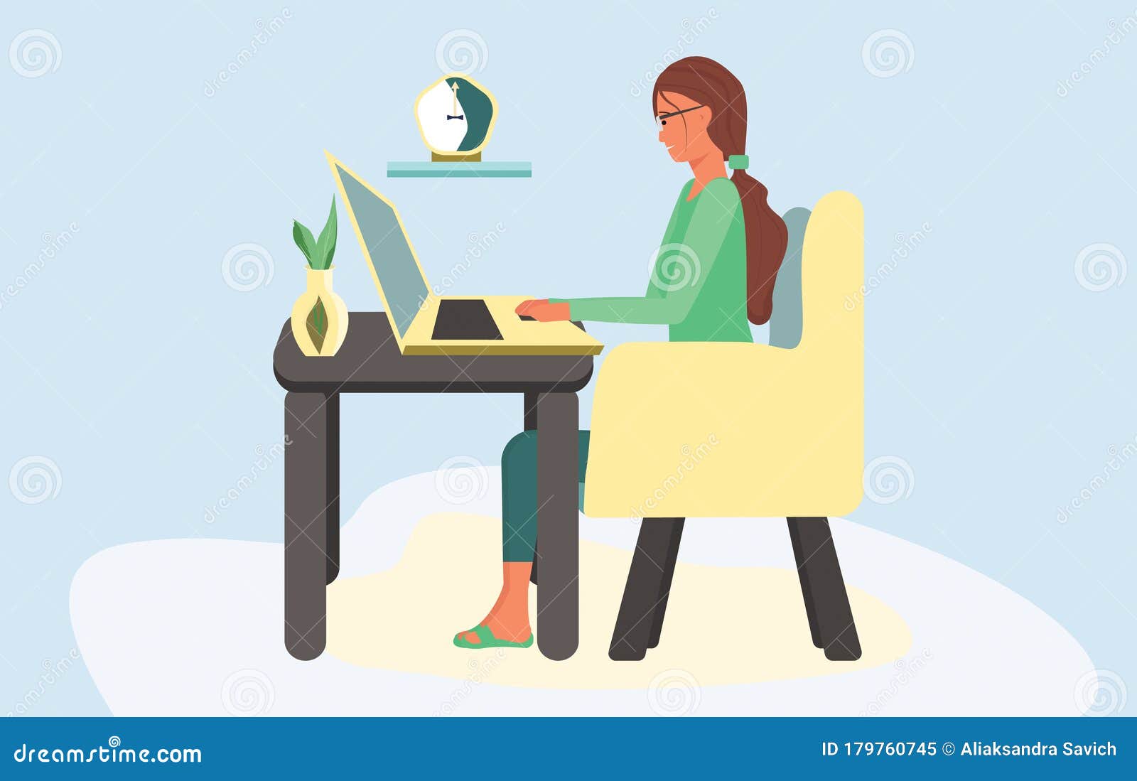 Woman Working Remotely at Home, Design Concept, Freelancer ...