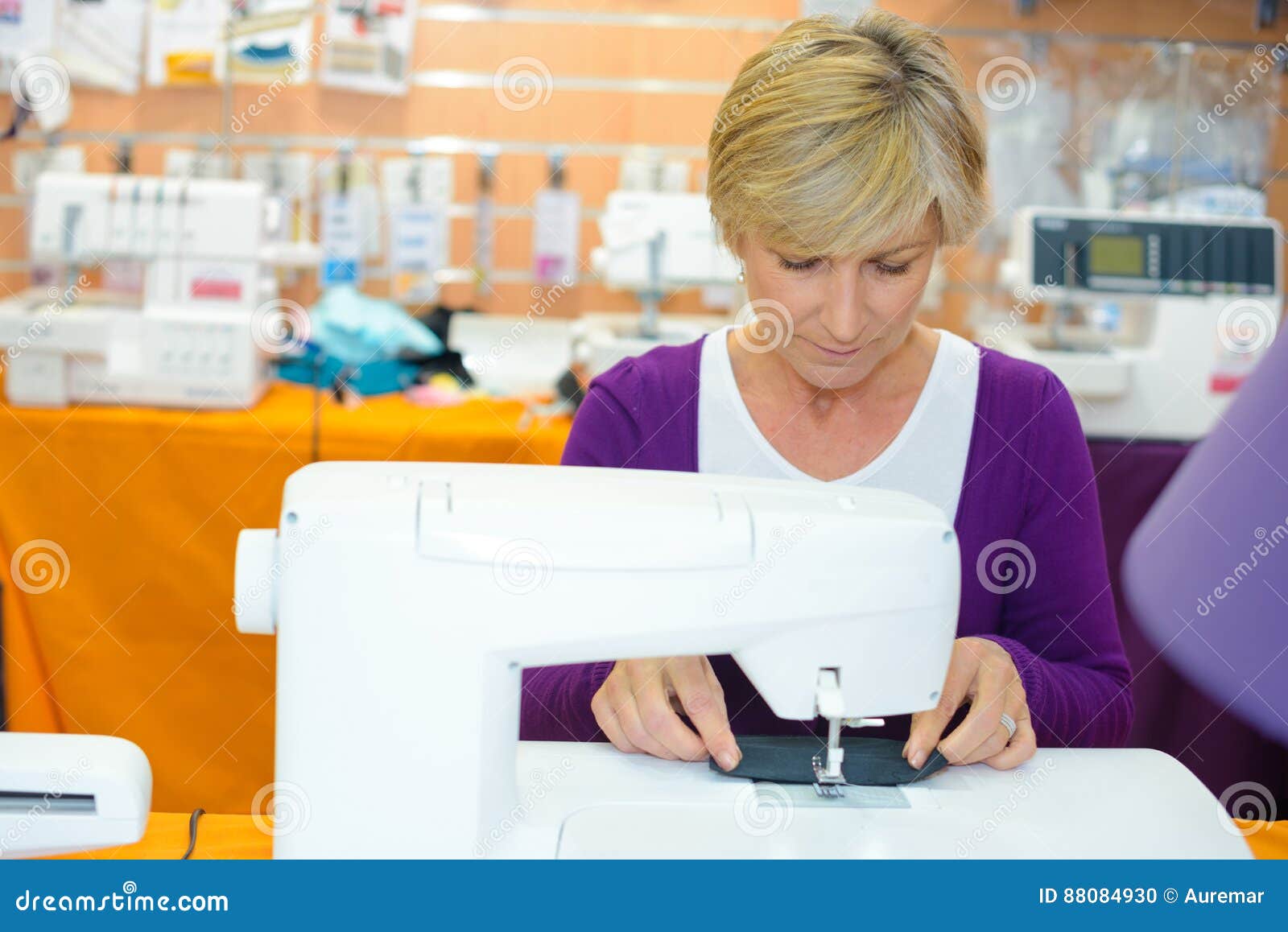Woman Working with Sewing Machine Stock Photo - Image of machine, hobby ...