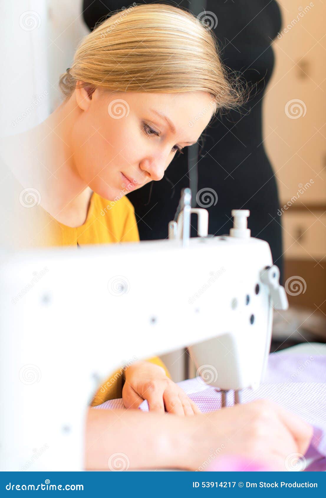 Woman Working on Sewing Machine. Stock Image - Image of mannequin ...