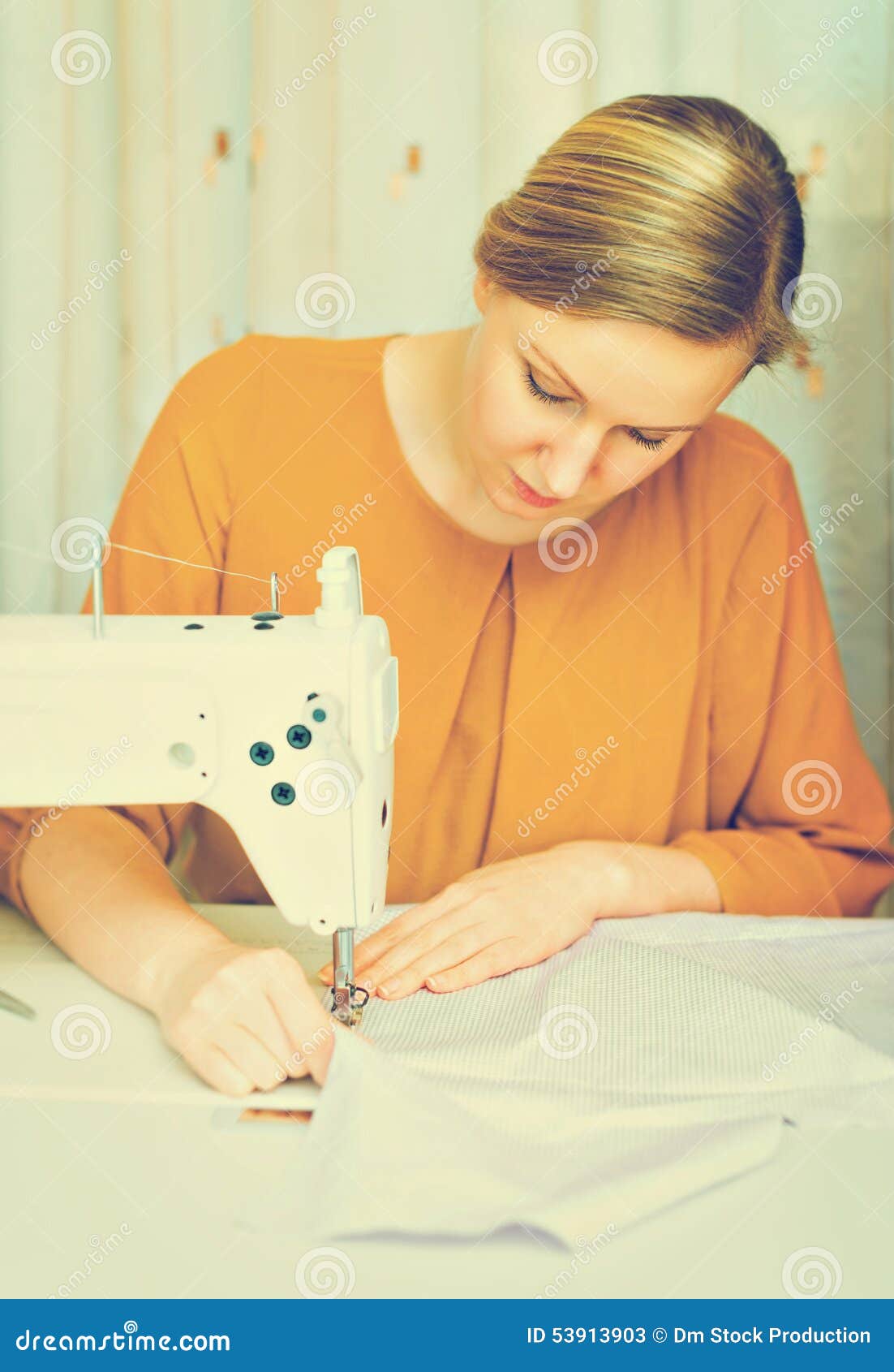 Woman Working on Sewing Machine in the Factory. Stock Image - Image of ...