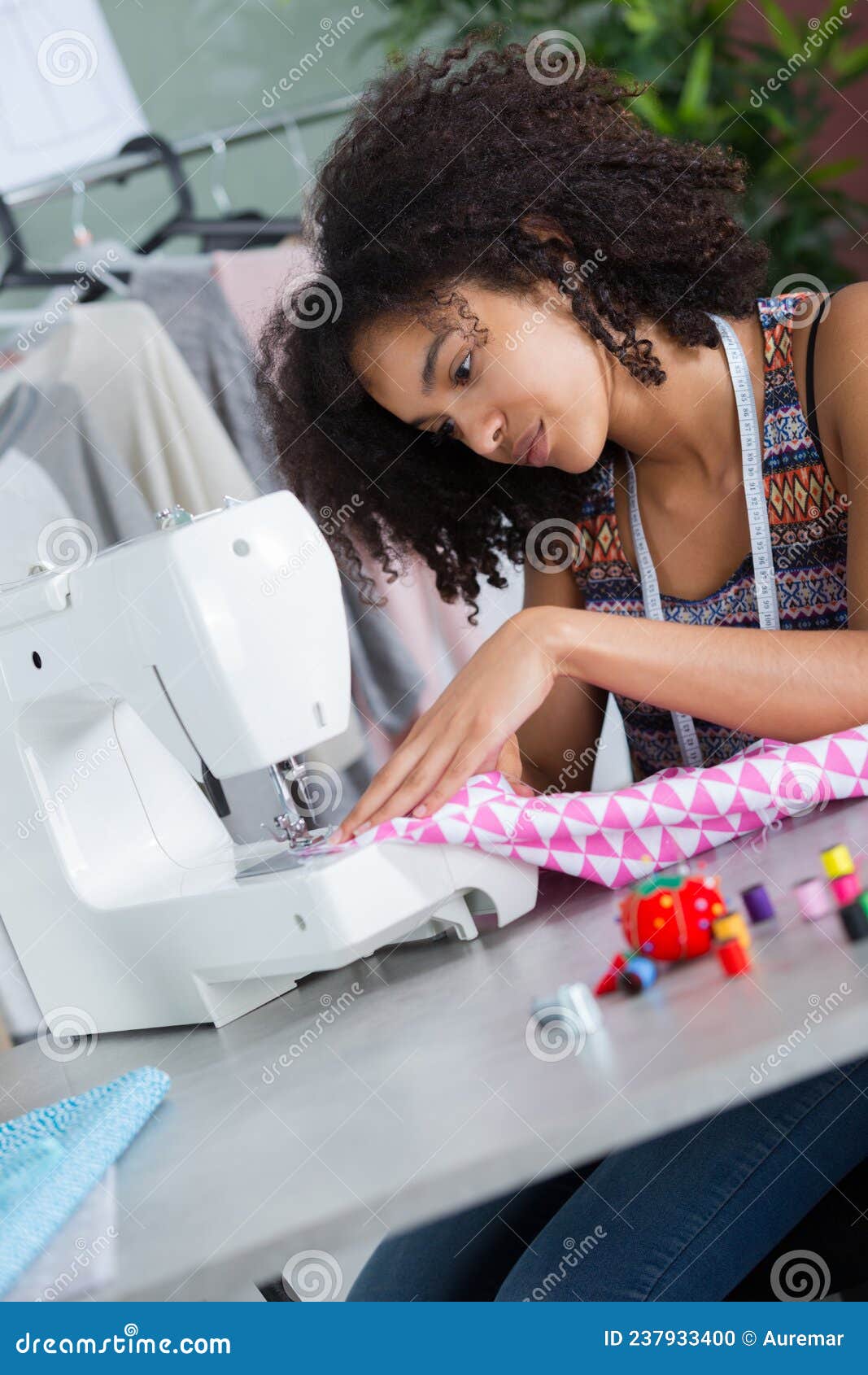 Woman Working with Sewing Machine Stock Photo - Image of portrait ...