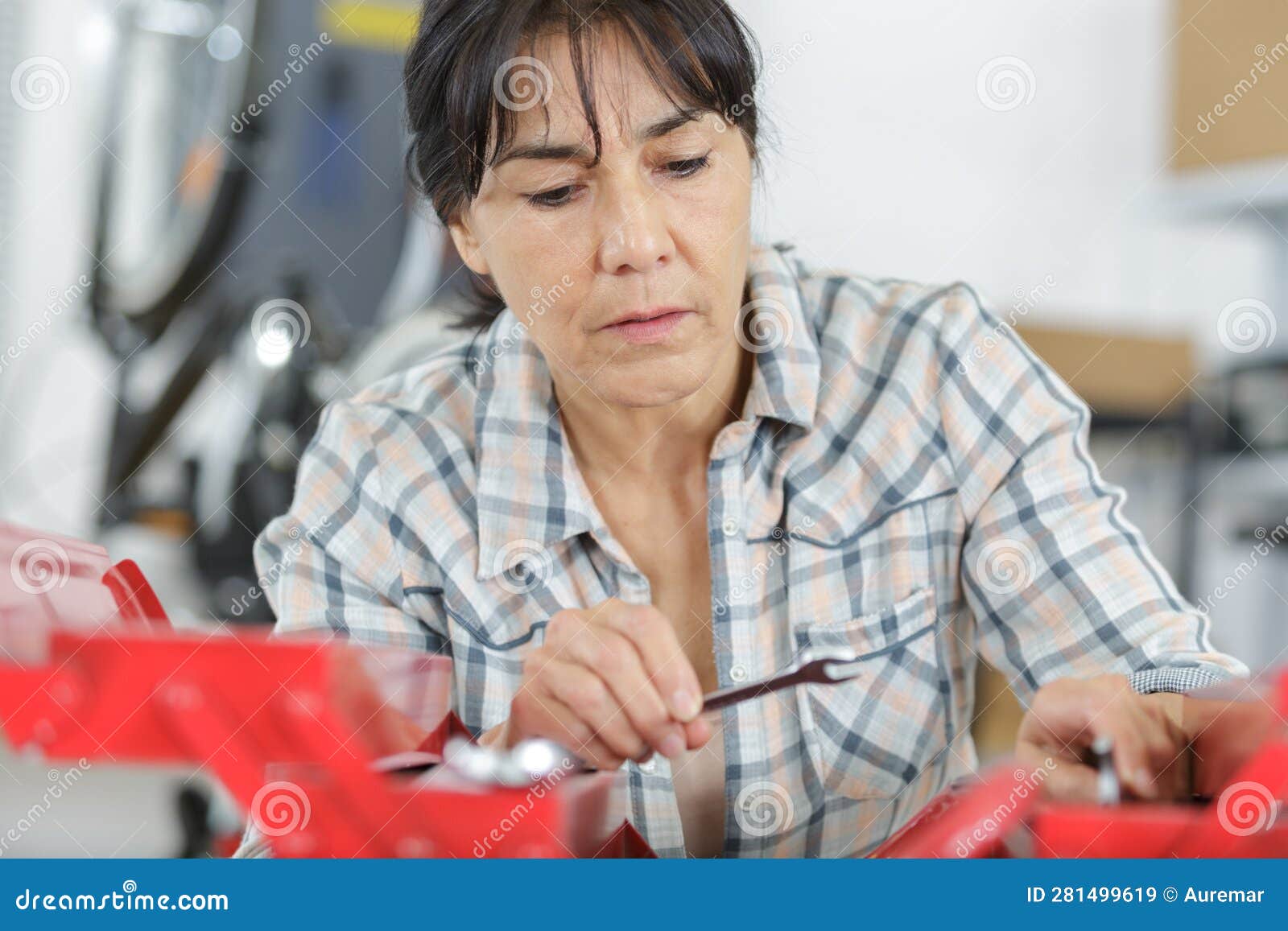 Woman Working with Tool Box Stock Image - Image of design, hinged ...