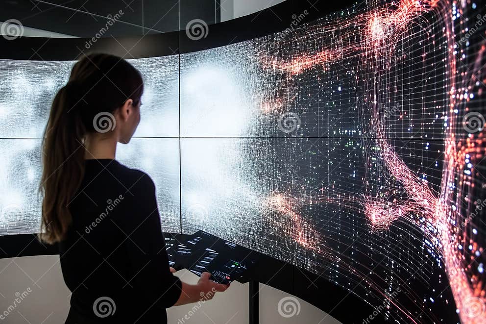 Woman Working with Touch Screen of Innovative Artificial Intelligence Interface Stock Photo ...
