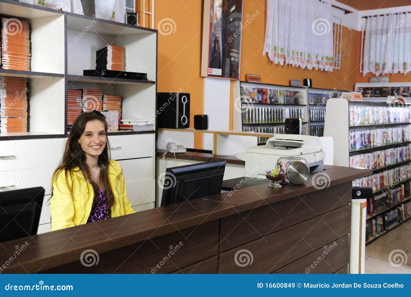 Woman Working at the Video Rental Store Stock Image - Image of ...
