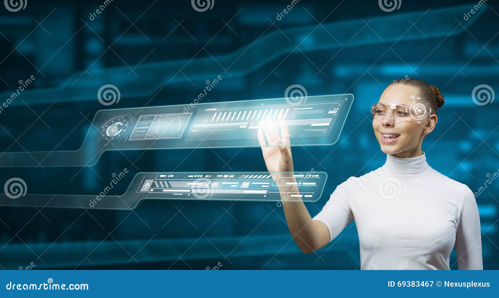 Woman Working with Virtual Interface Stock Image - Image of innovation ...