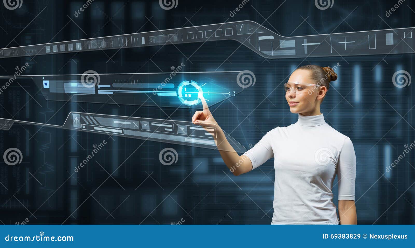Woman Working with Virtual Interface Stock Image - Image of future ...