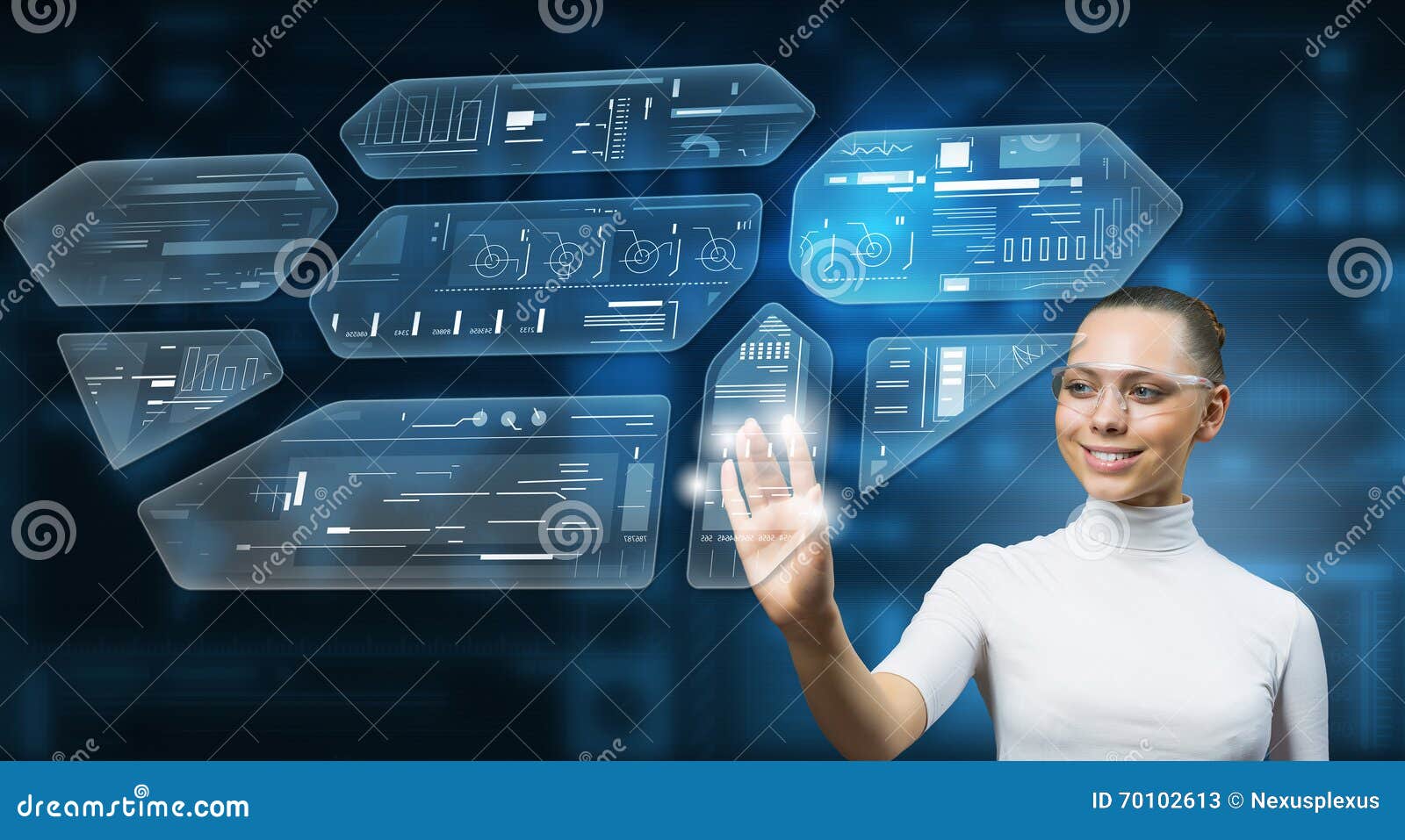 Woman Working with Virtual Interface Stock Image - Image of woman ...