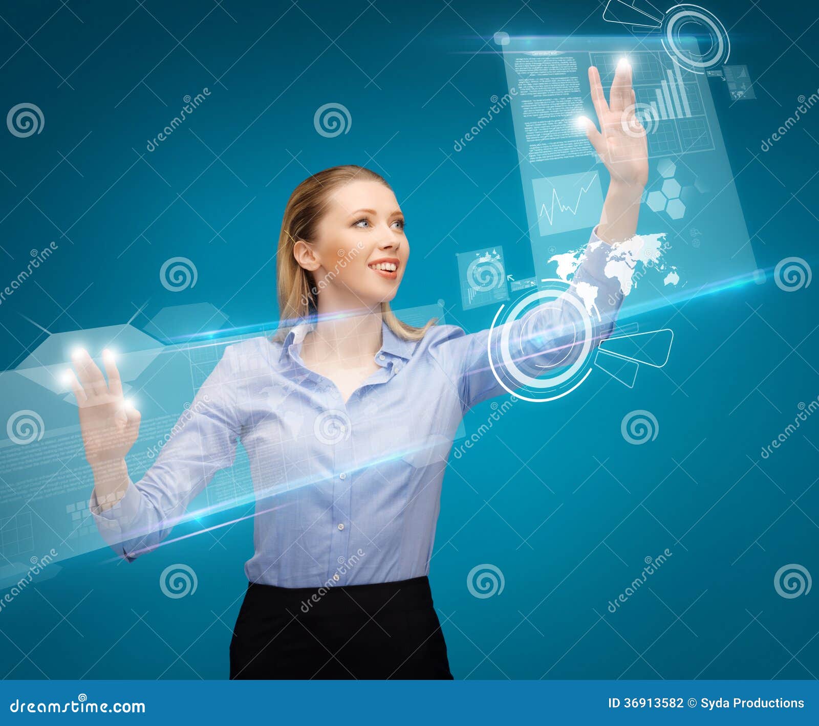 Woman Working with Virtual Screens Stock Photo - Image of digital ...