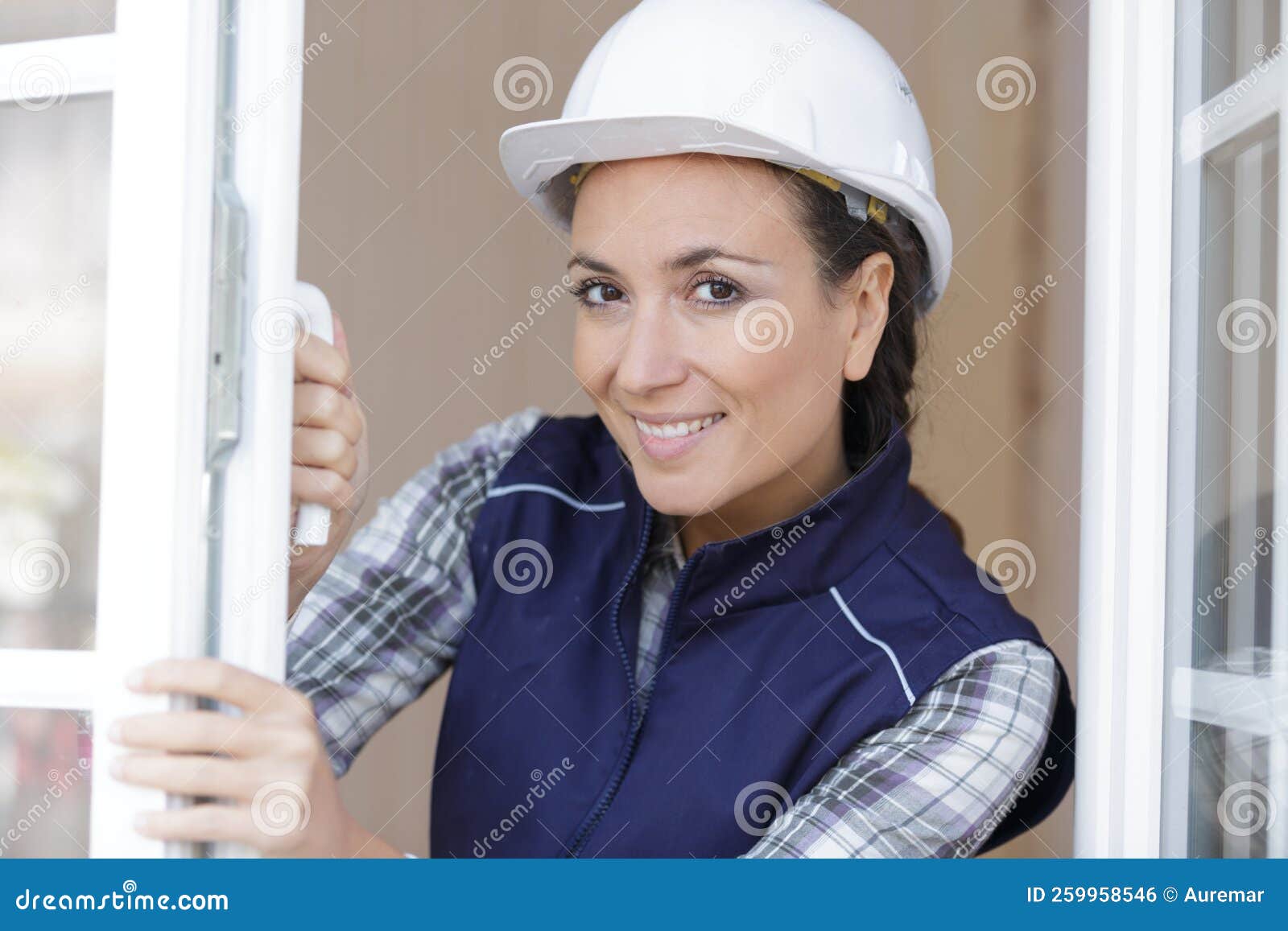 Woman Working with Windows at Site Stock Photo - Image of ...