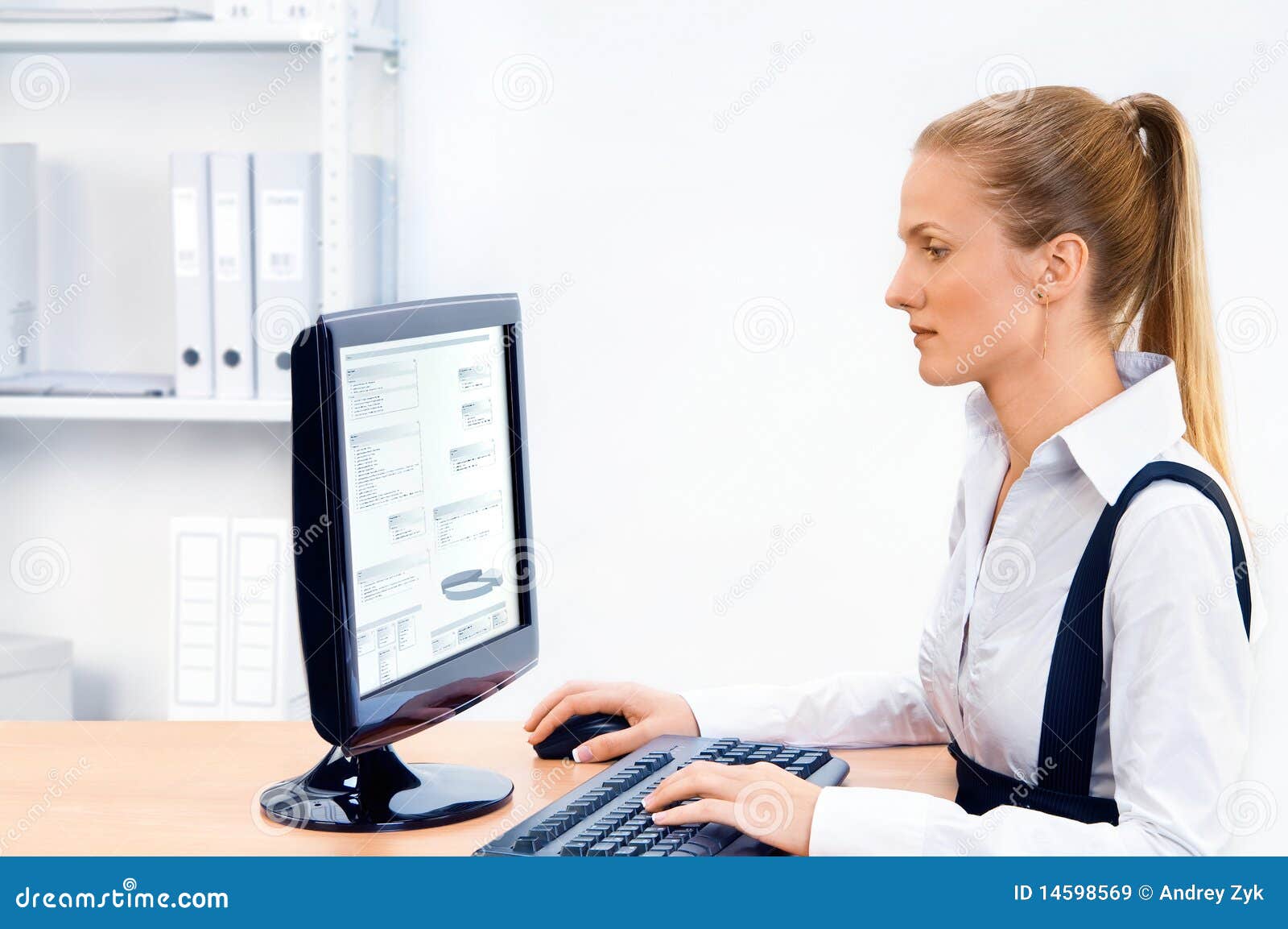 Woman Works at the Computer Stock Image - Image of attractive, girl ...