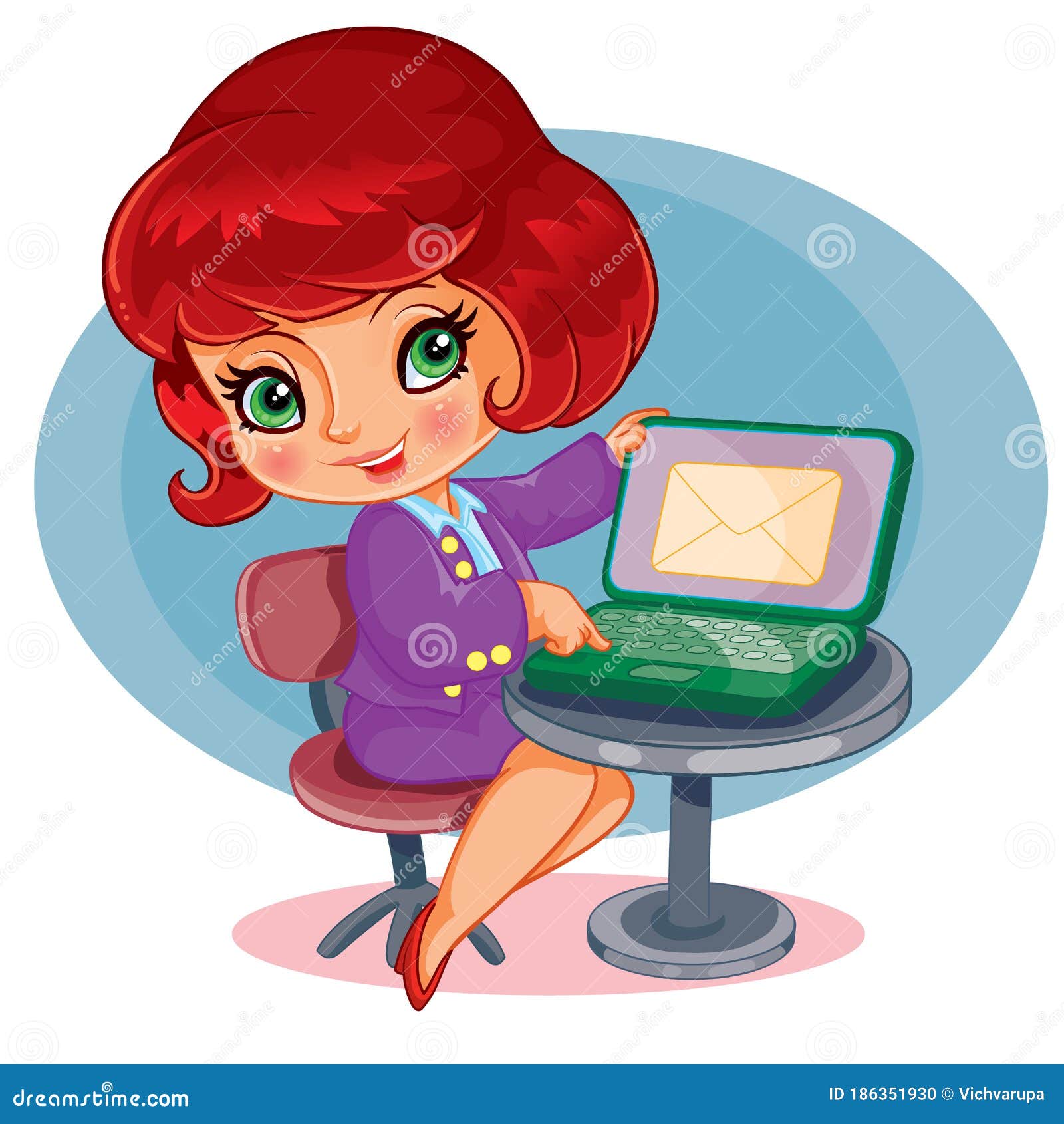 Woman Works at the Computer, Cartoon Illustration, Isolated Object on a ...