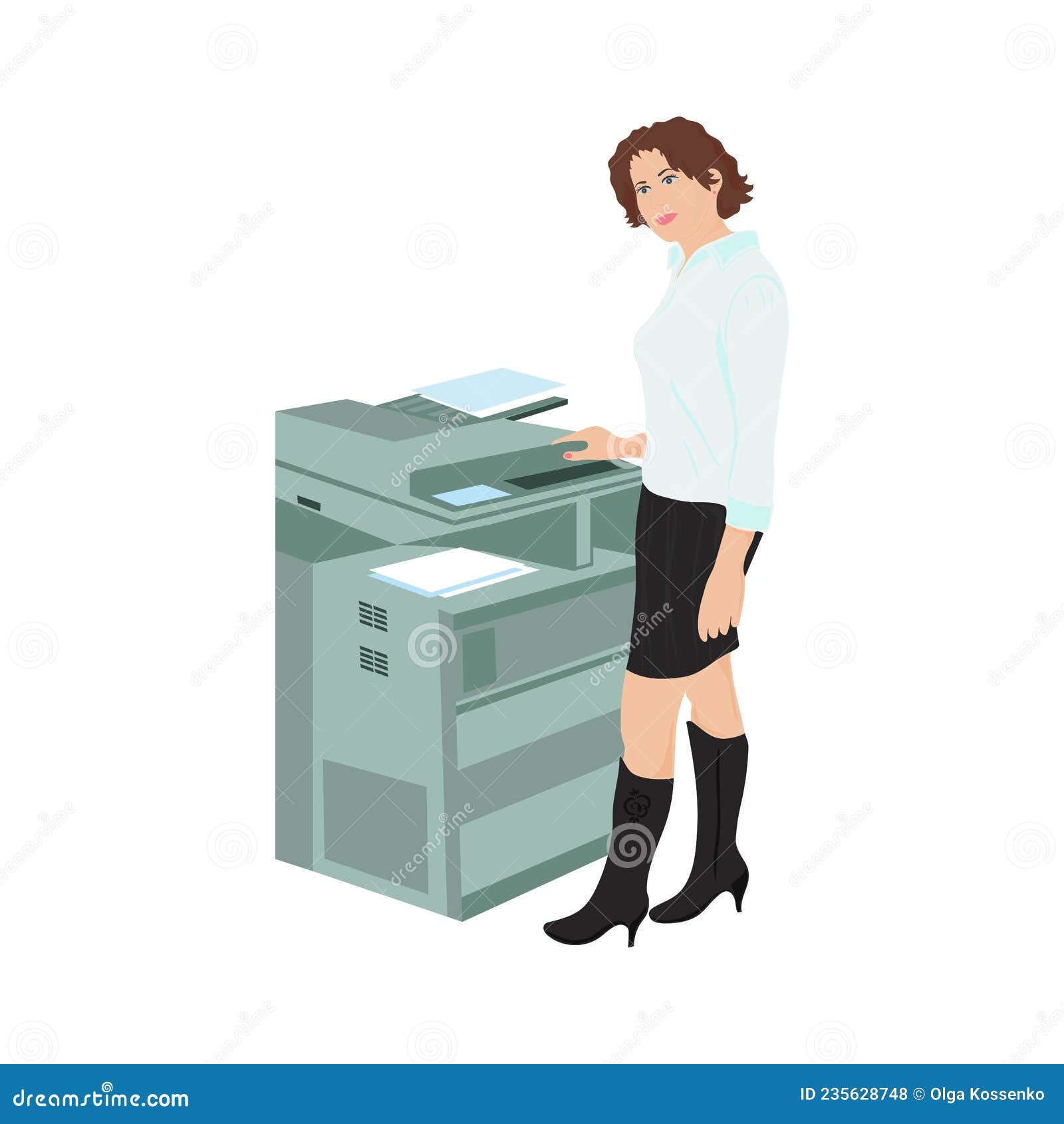 A Woman Works on a Copier Working in an Office Stock Vector ...