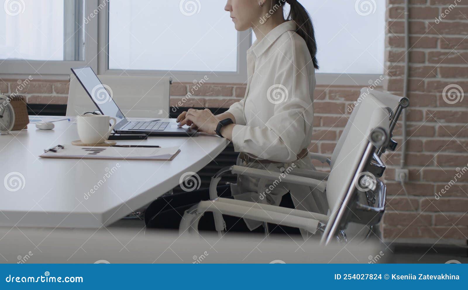 A Woman Works on a Laptop in the Office. Remote Work and Self ...