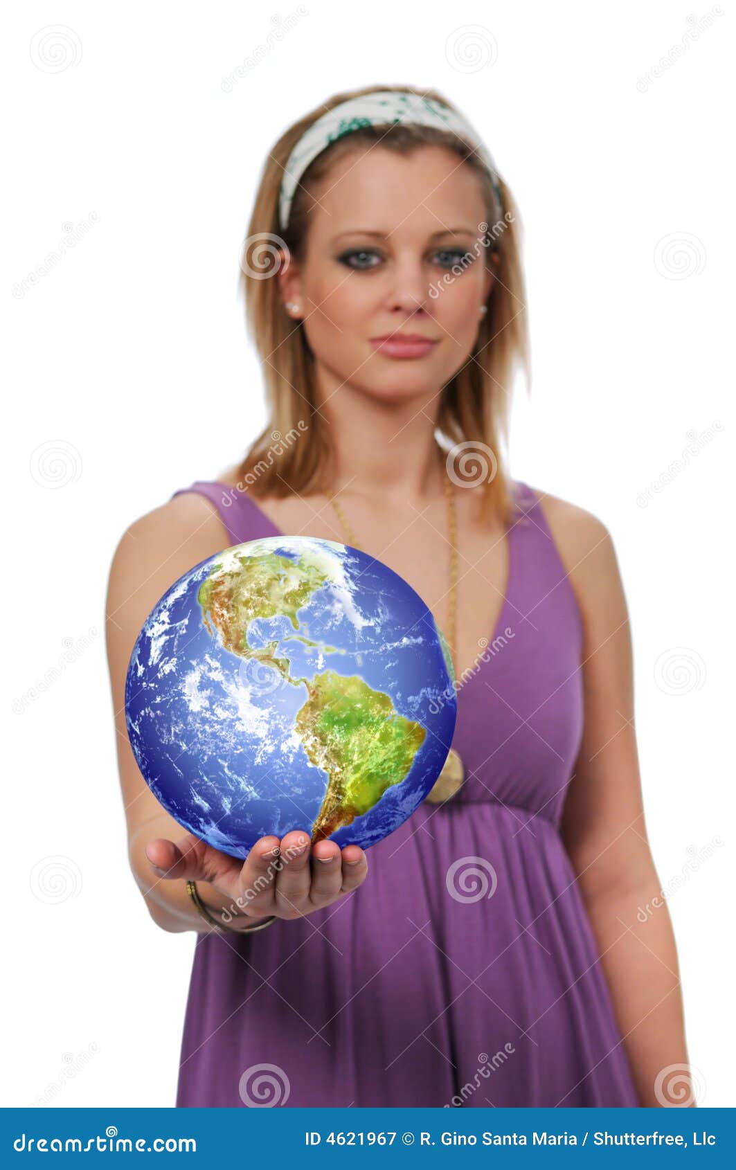 Woman with world globe stock image. Image of hair, holds - 4621967