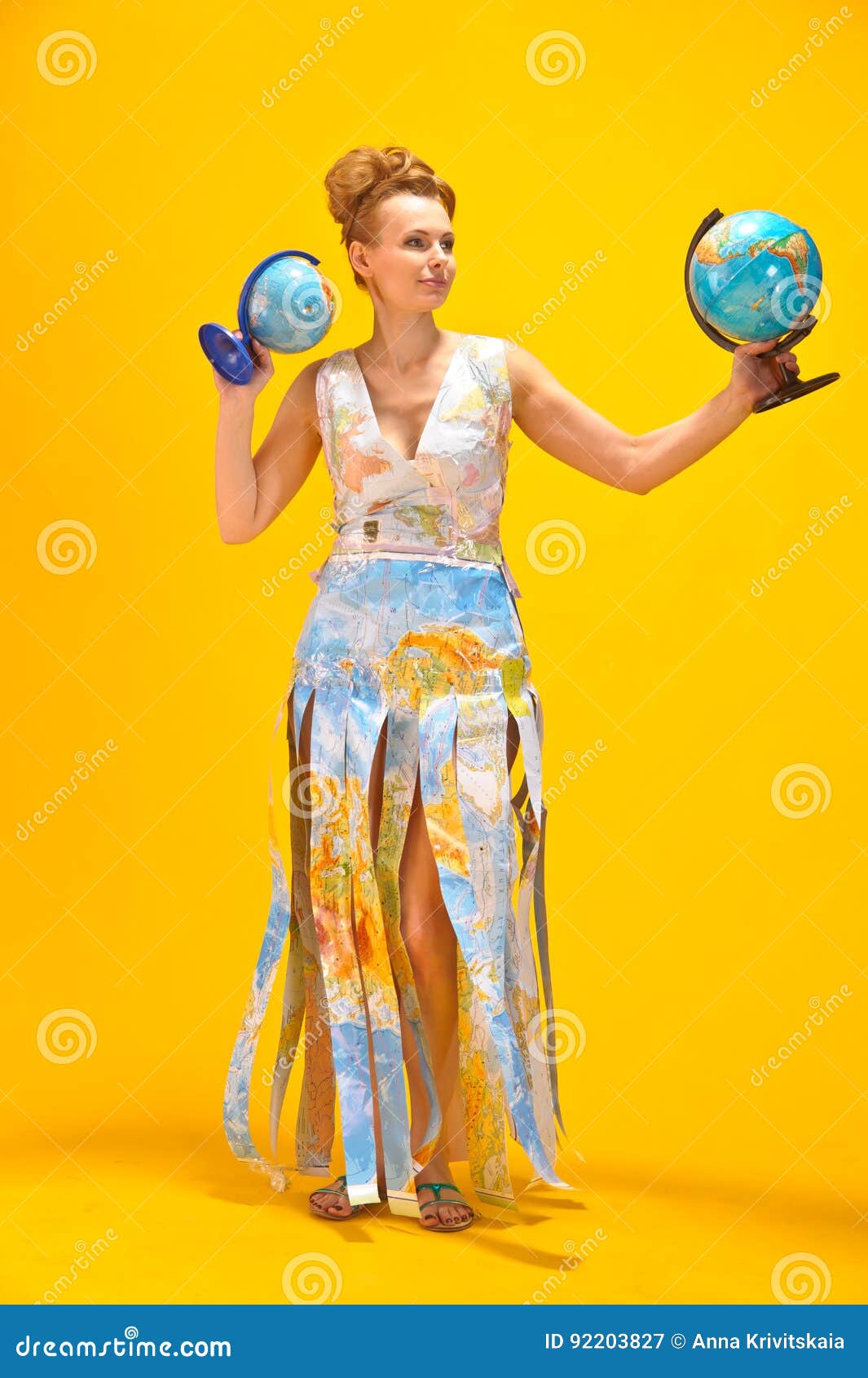 Woman with a World Map and Globes Stock Image - Image of exchange ...