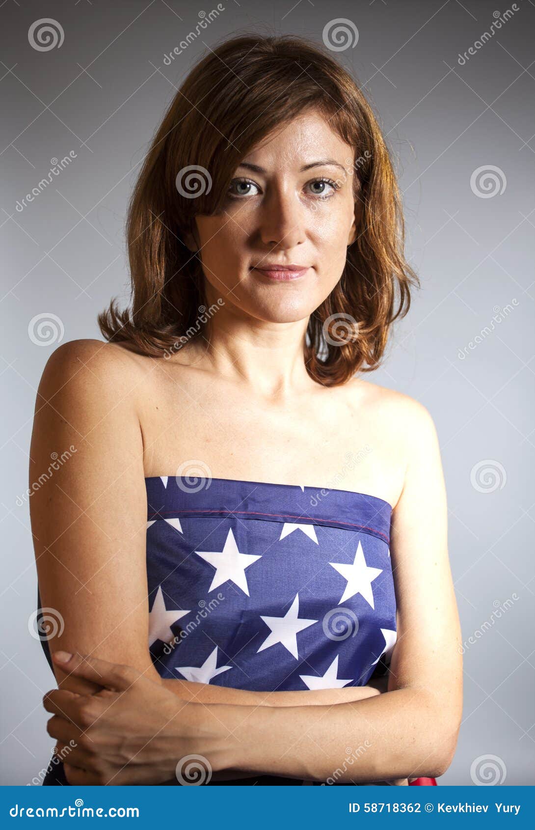 Woman Wrapped in American Flag Stock Photo - Image of independence ...