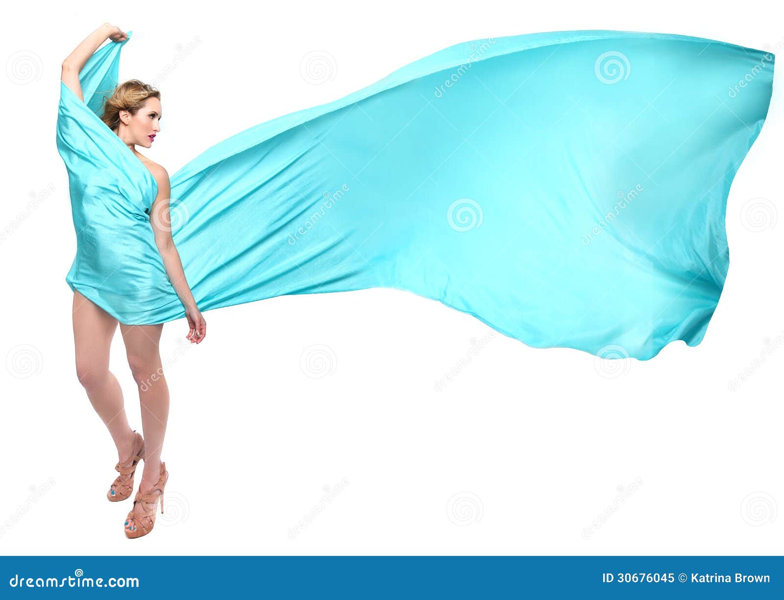 Woman Wrapped in Blue Flowing Fabric Stock Image - Image of blonde ...