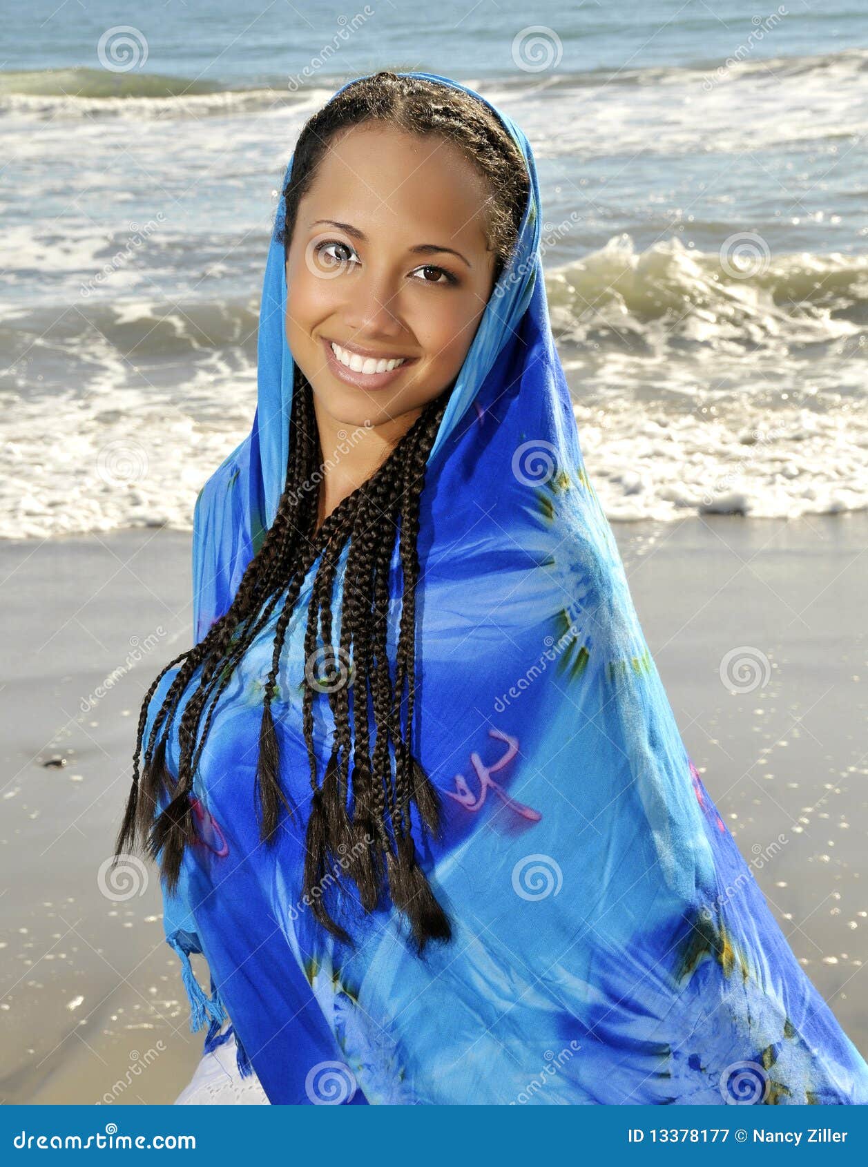 Woman Wrapped in Blue Sarong Stock Image - Image of elegant, beach ...