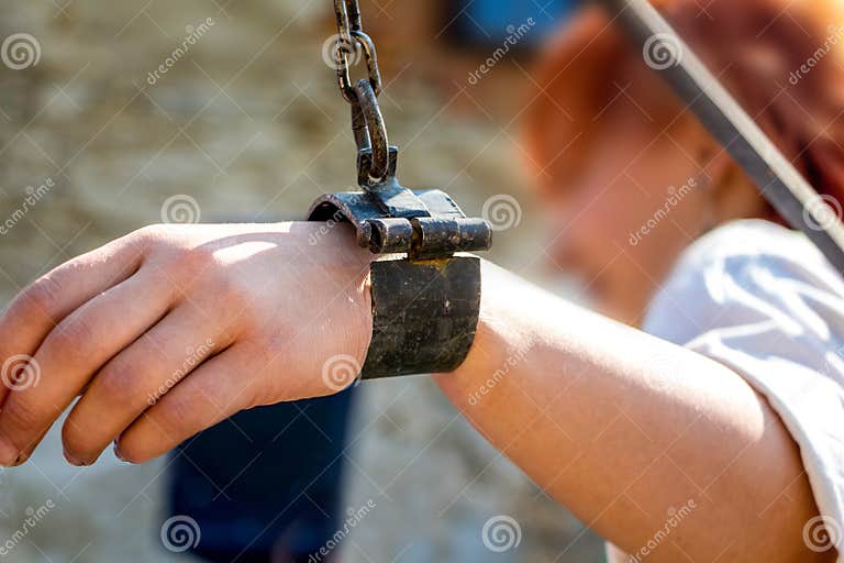 The Woman is Wrapped in Iron Chains_ Stock Photo - Image of close ...