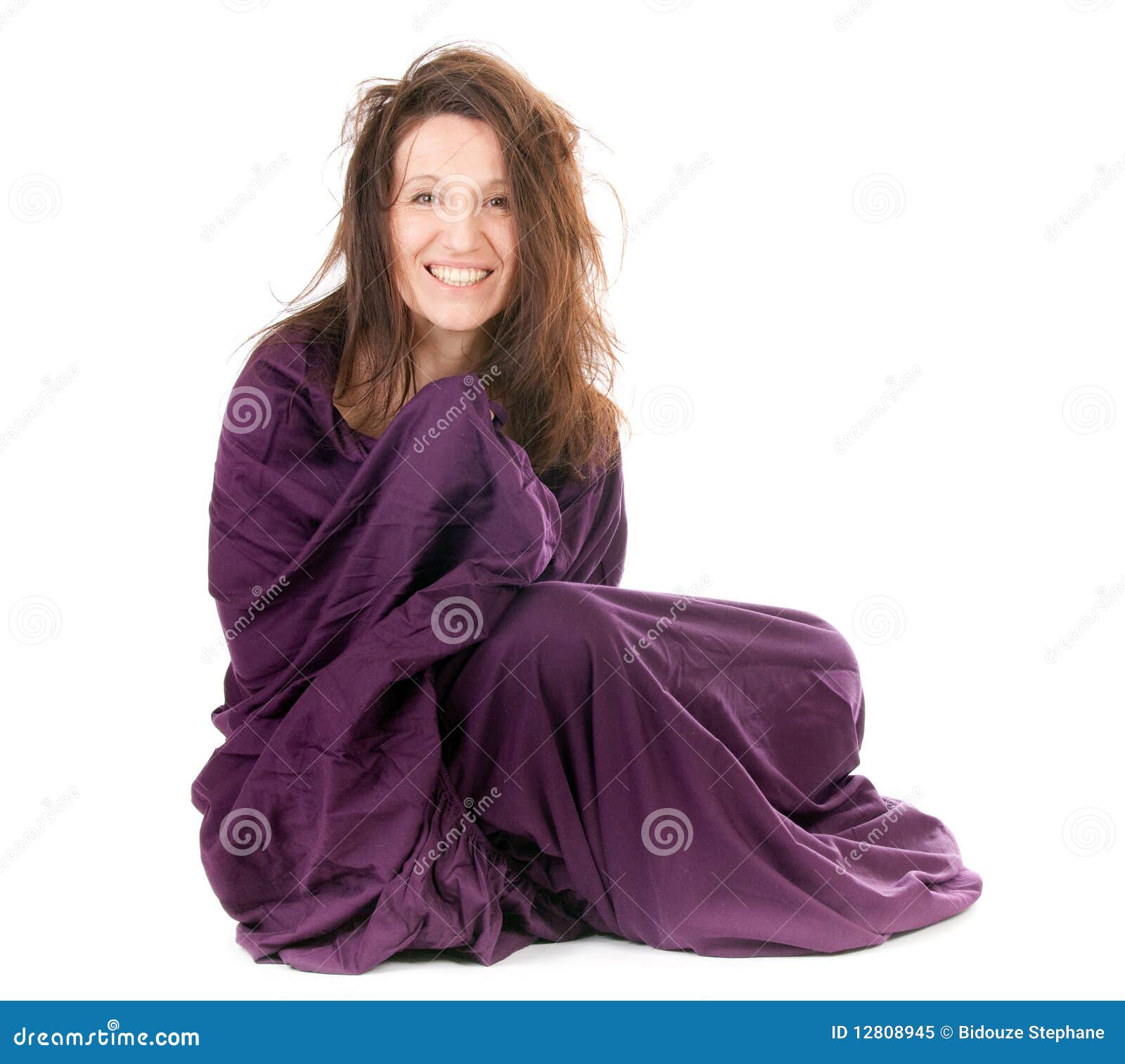 Woman wrapped in sheet stock image. Image of studio, white - 12808945