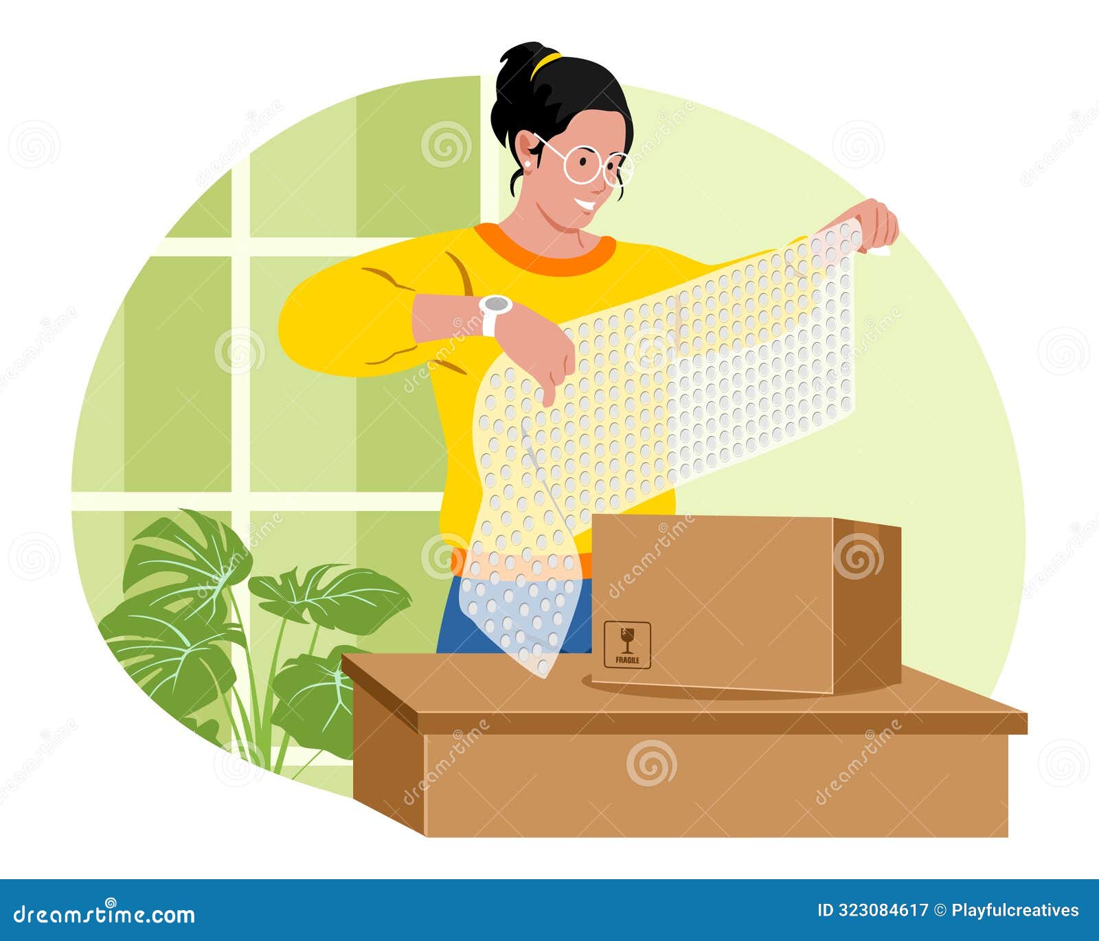 A Woman Wrapping a Box stock vector. Illustration of business - 323084617