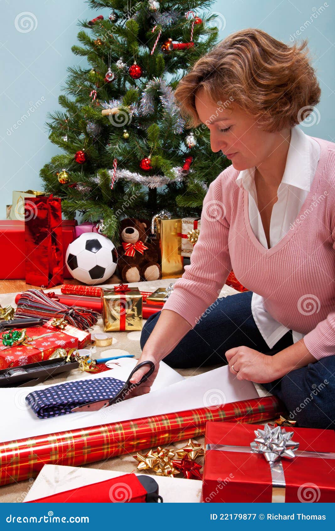 Woman Wrapping Christmas Presents. Stock Image - Image of busy ...